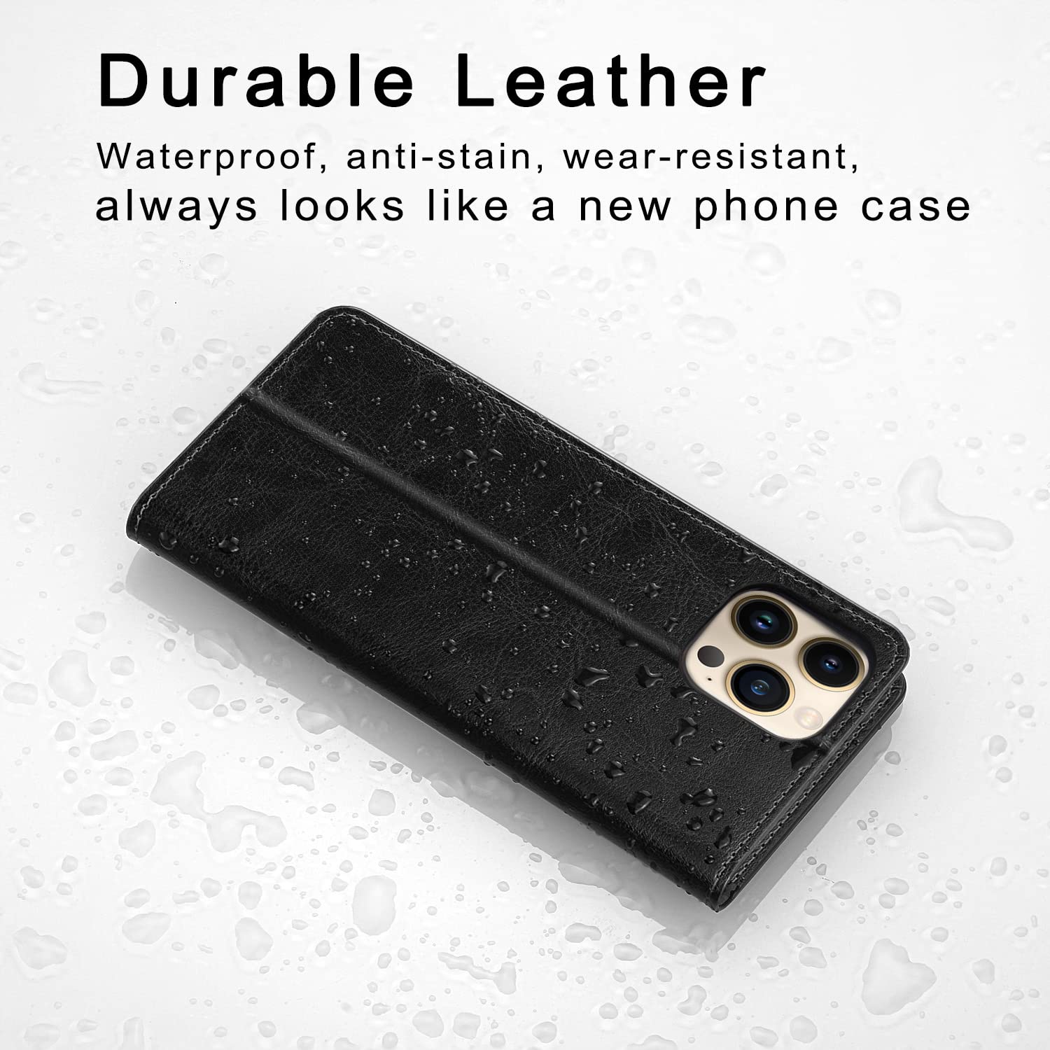 Belemay Compatible with iPhone 14 Pro Max Case Wallet-Genuine Leather Flip Case-RFID Blocking Card Holders-Shockproof TPU Shell Folio Cover Women Men Compatible with iPhone 14 Pro Max (6.7-inch) Black