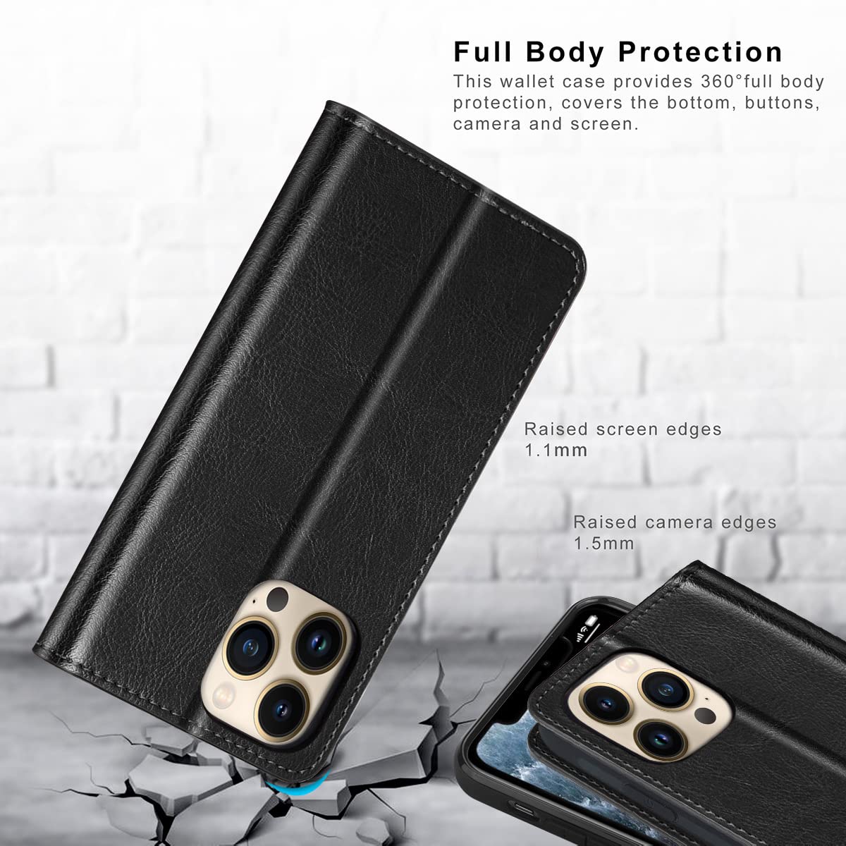 Belemay Compatible with iPhone 14 Pro Max Case Wallet-Genuine Leather Flip Case-RFID Blocking Card Holders-Shockproof TPU Shell Folio Cover Women Men Compatible with iPhone 14 Pro Max (6.7-inch) Black