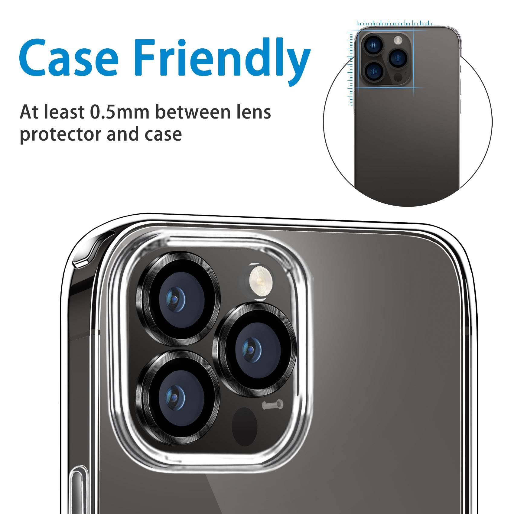 Hsefo Compatible with iPhone 14 Pro / 14 Pro Max Camera Lens Protector, Anti-Scratch Lens Cover 9H Tempered Glass Metal Camera Screen Protector Shockproof Camera Ring - 3 Pcs Black