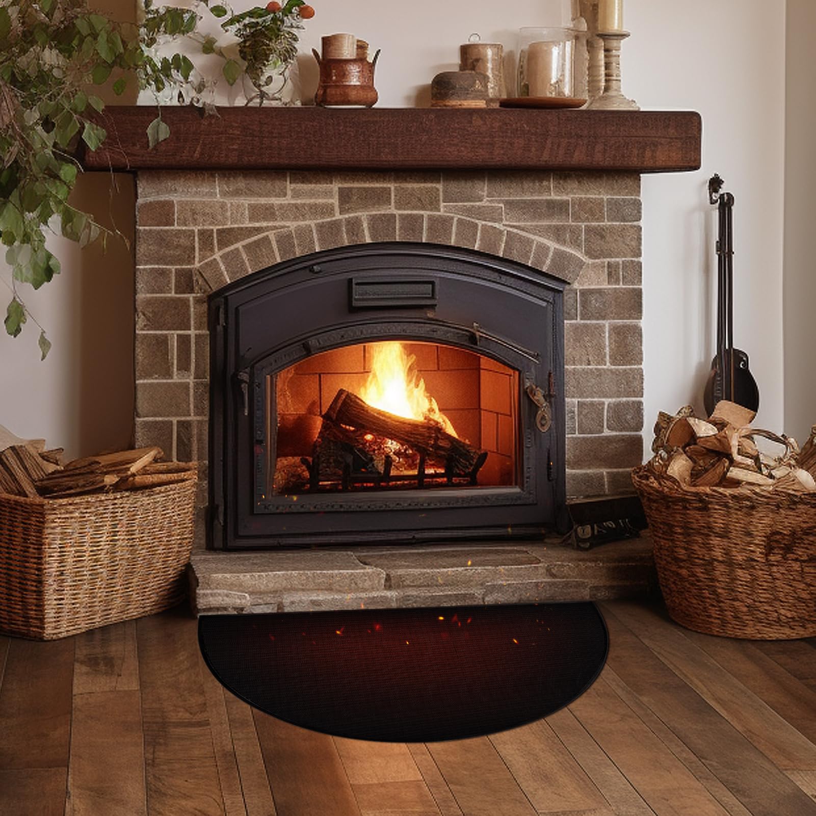 24'' x 42'' Upgraded Thickened Fireplace Mat, Half Round Fire Resistant Mat, Fireproof Rug Retardant Hearth Pad for Fireplace Wood Stove, Protect Floor from Sparks Embers Indoor Outdoor