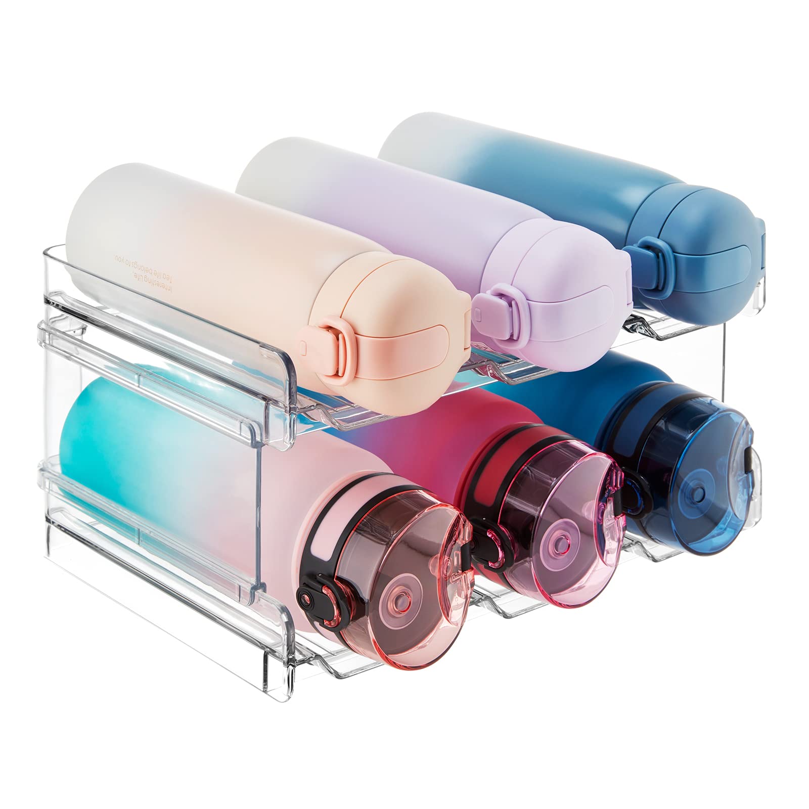 Lifewit Stackable Water Bottle Organizer for Cabinet, Freezer, Pantry - Plastic Cup Holder, Wine Racks for Kitchen Tabletop Storage, Cupboard, Office - Pack of 2, Each Rack Holds 3 Containers