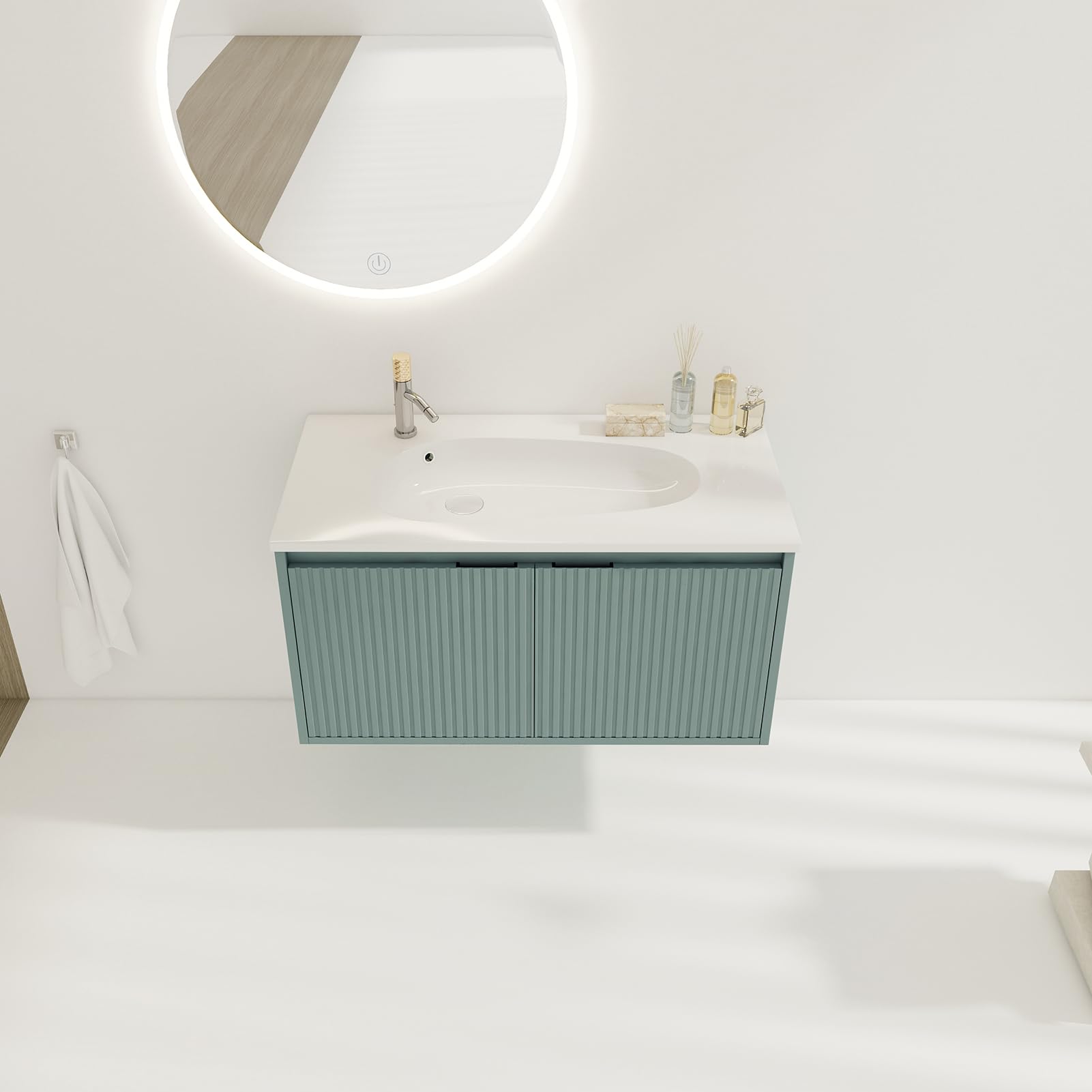 36" Wall Mounted Bathroom Vanity and Sink Combo, Floating Bathroom Vanity Storage Cabinet Set with Drop-Shaped Resin Sink Top & Soft Close Door Modern Bathroom Vanity Set for Small Space, Green