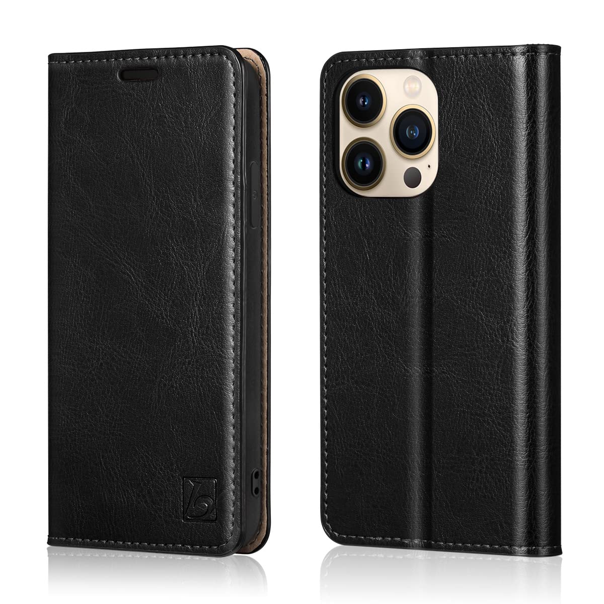 Belemay Compatible with iPhone 14 Pro Max Case Wallet-Genuine Leather Flip Case-RFID Blocking Card Holders-Shockproof TPU Shell Folio Cover Women Men Compatible with iPhone 14 Pro Max (6.7-inch) Black