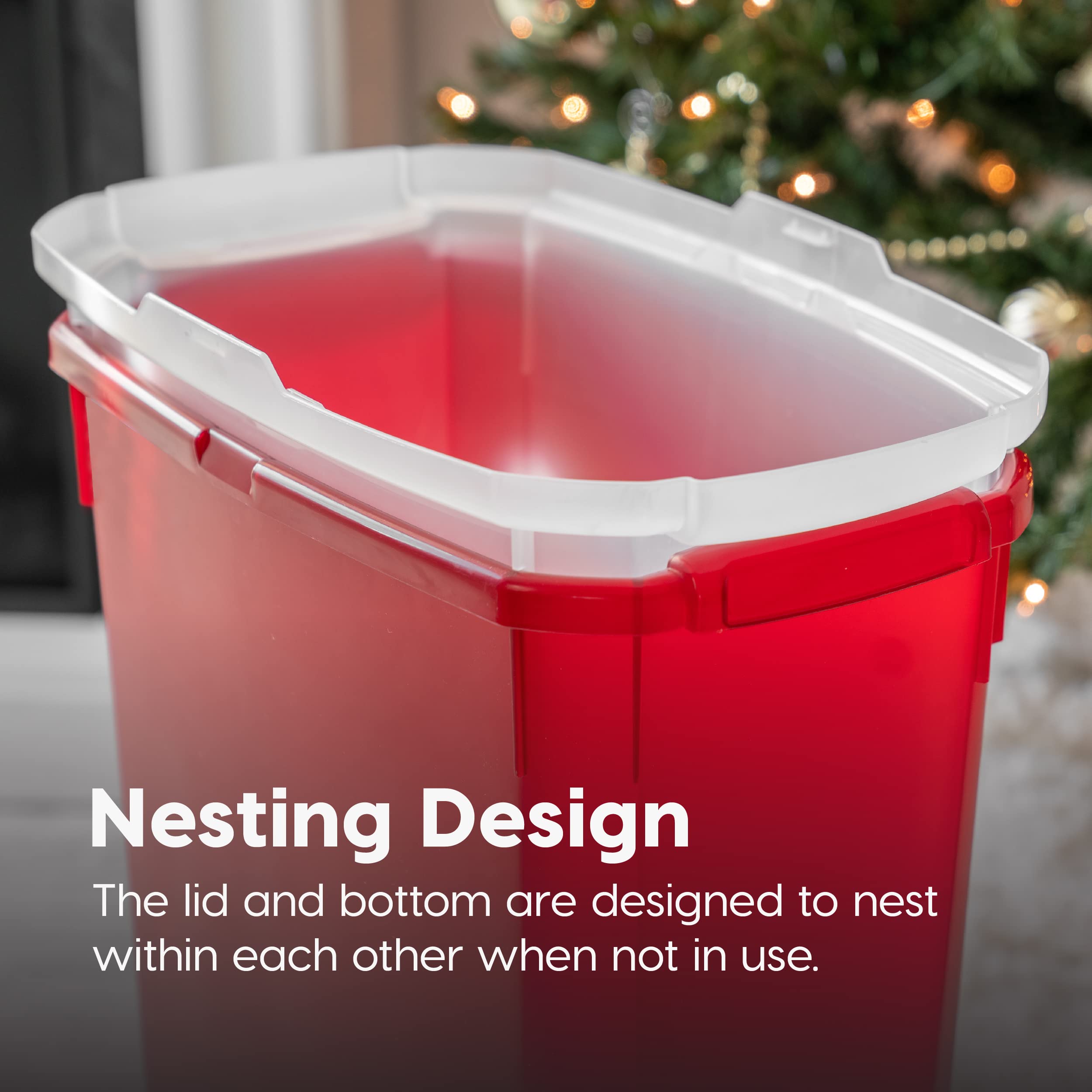 IRIS USA 40" Wrapping Paper Storage Container with Built-in Handles, 1 Pack, Fits up to 20 Rolls of Wrapping Paper, Holiday Storage-Bin, Vertical Christmas Birthday Gift Wrapping Organizer, Clear/Red