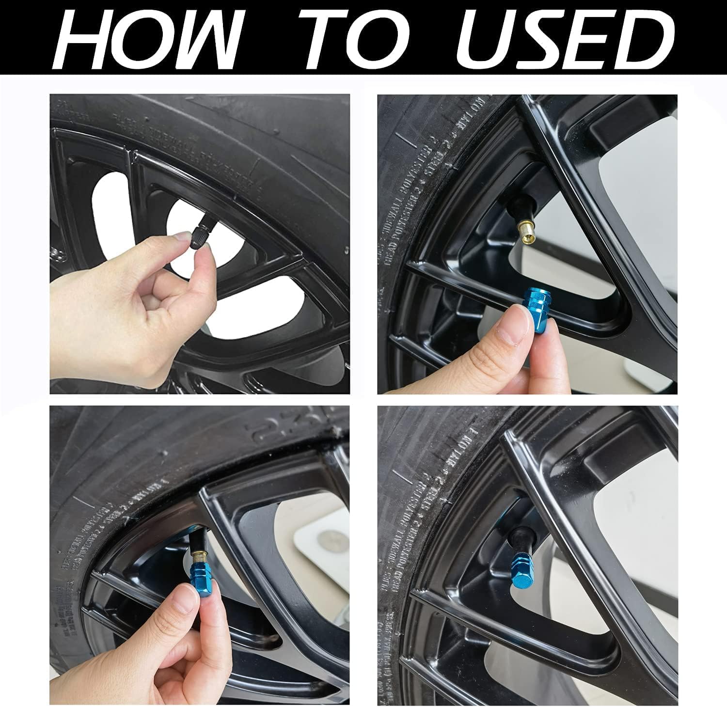 Car Tire Valve Caps Valve Stem Cover Compatible with Series Tire Car Decoration Accessories(Black)