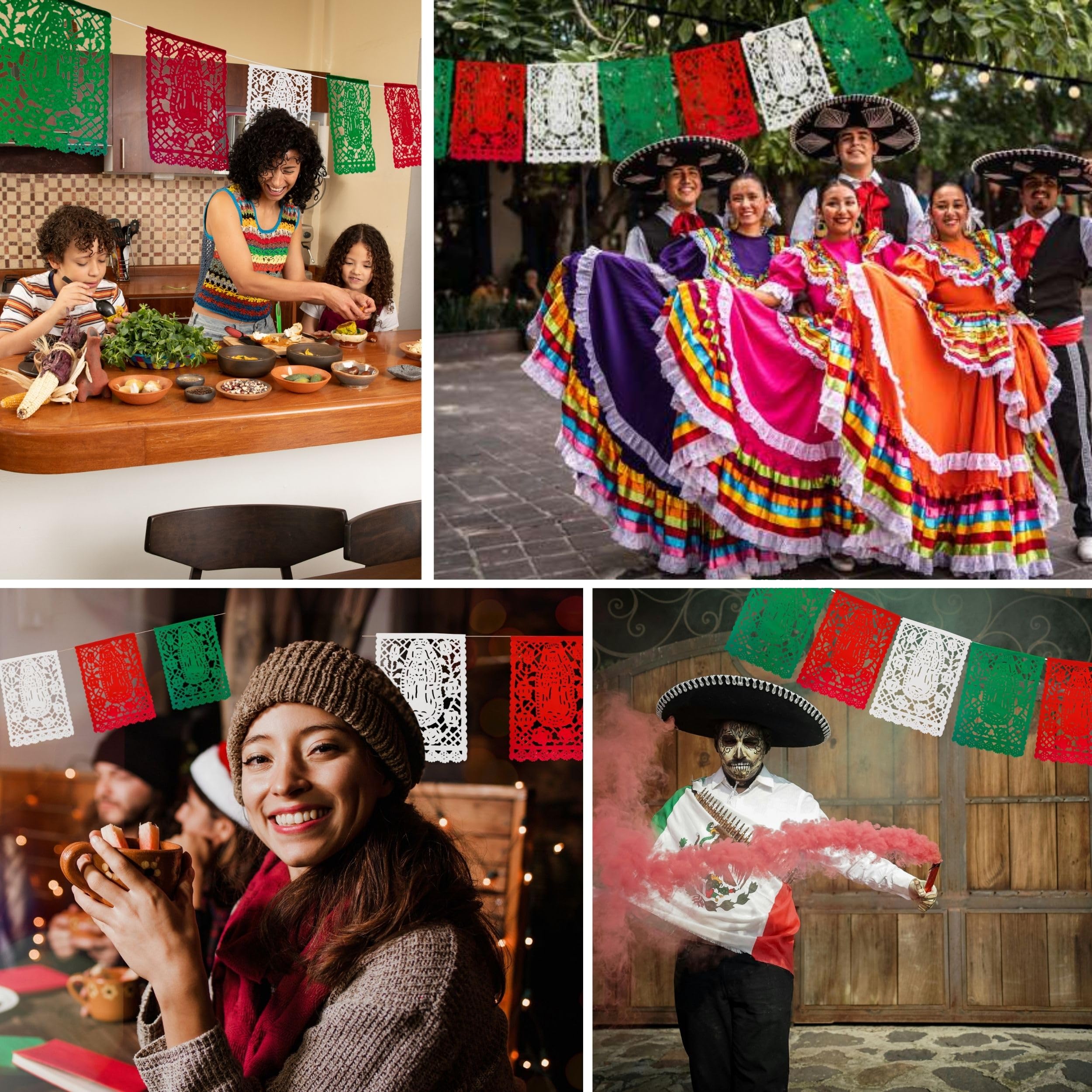 TexMex Fun Stuff - Mexican Banner Decorations, Mexican Party Decorations, Mexican Banner Papel Picado, Virgin of Guadalupe, Paper, 14 x 9 Inches per Flag, Set of 2