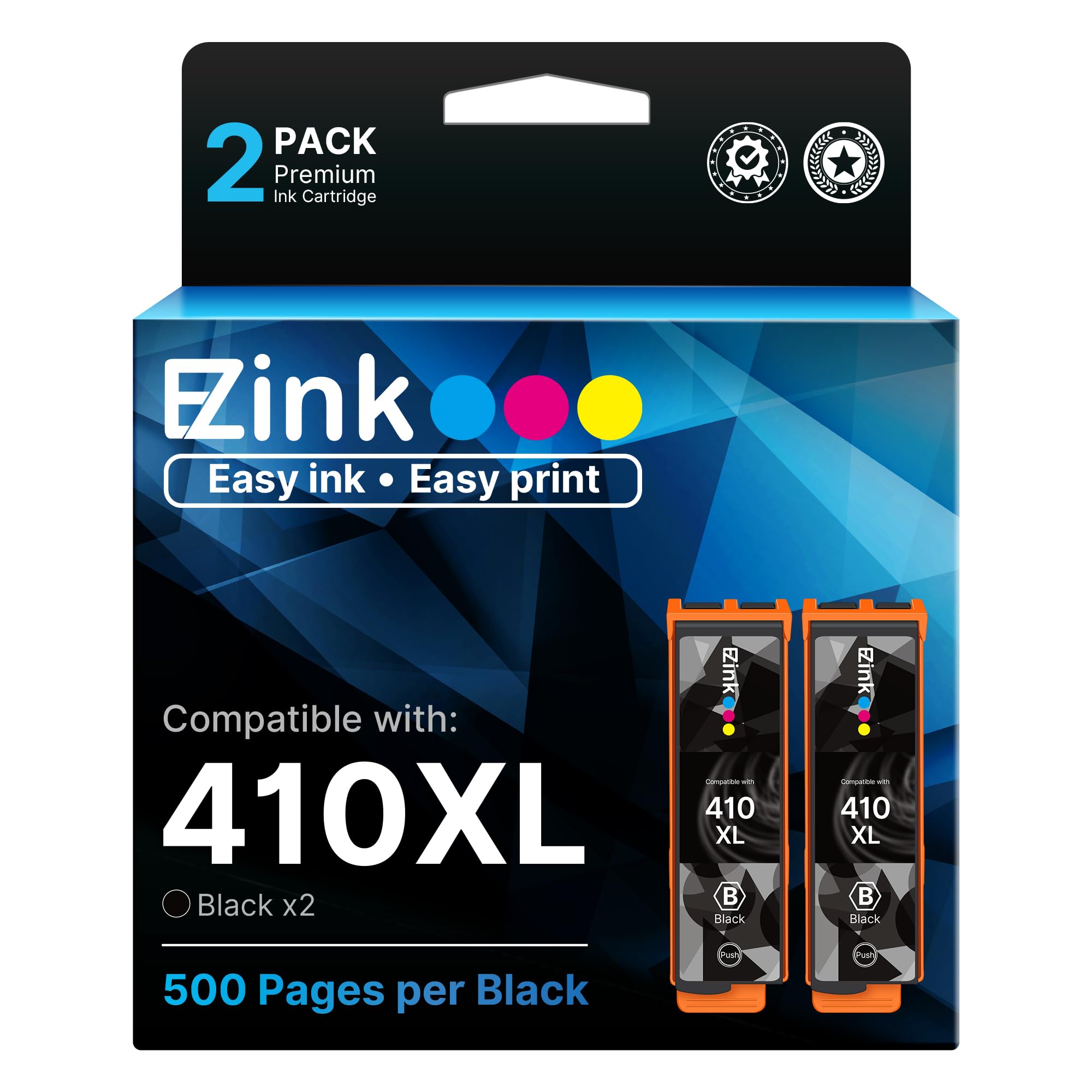 E-Z Ink (TM Remanufactured Ink Cartridge Replacement for Epson 410XL 410 XL T410XL to use with Expression XP-640 XP-830 XP-7100 XP-530 XP-630 XP-635 (2 Black with The Newest Updated Chip)