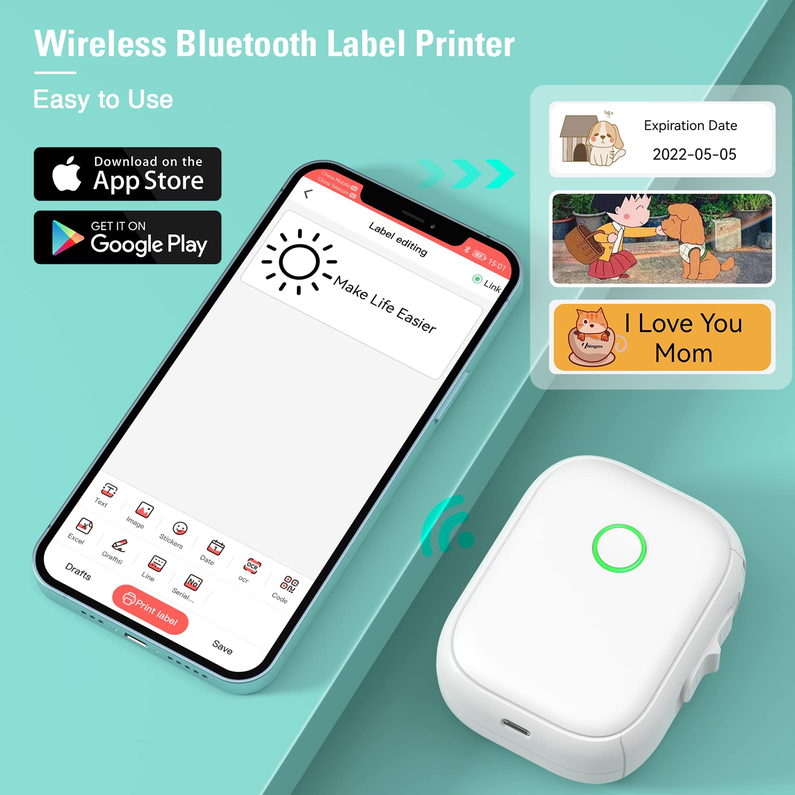 X-HOUND Label Maker Machine with Tape, Portable Bluetooth Label Printer for Organizing with Multiple Templates and Wireless Connection, Rechargeable Sticker Maker for Home/Office/School/Kitchen