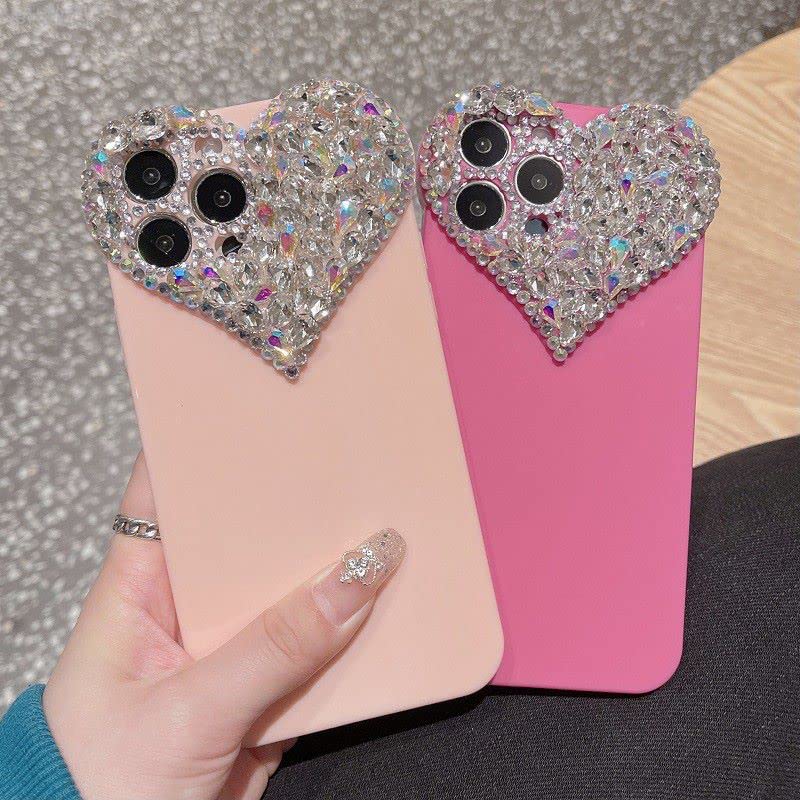 IAIYOXI Cute 3D Glitter Case for iPhone 14 Pro Max, Sparkling Aesthetic Heart Gems Bling Case, Pretty Shine Colorful Diamond Soft TPU Bumper Case for Women Girl-iPhone 14 Pro Max, White