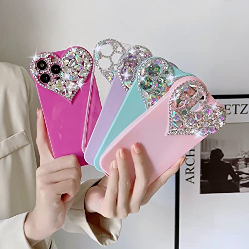 IAIYOXI Cute 3D Glitter Case for iPhone 14 Pro Max, Sparkling Aesthetic Heart Gems Bling Case, Pretty Shine Colorful Diamond Soft TPU Bumper Case for Women Girl-iPhone 14 Pro Max, White