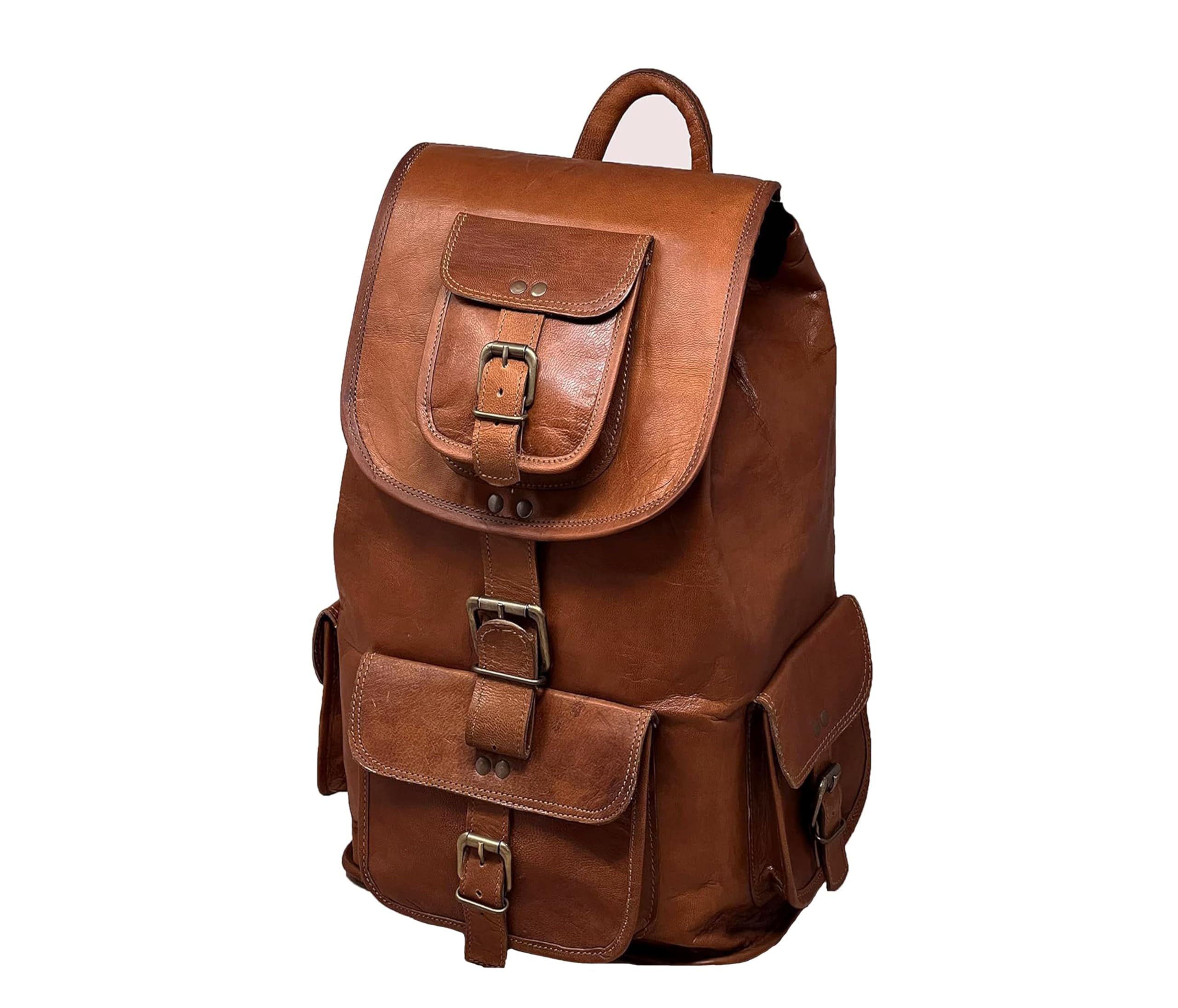 jaald 18" Leather Backpack Travel rucksack knapsack daypack Bag for men women