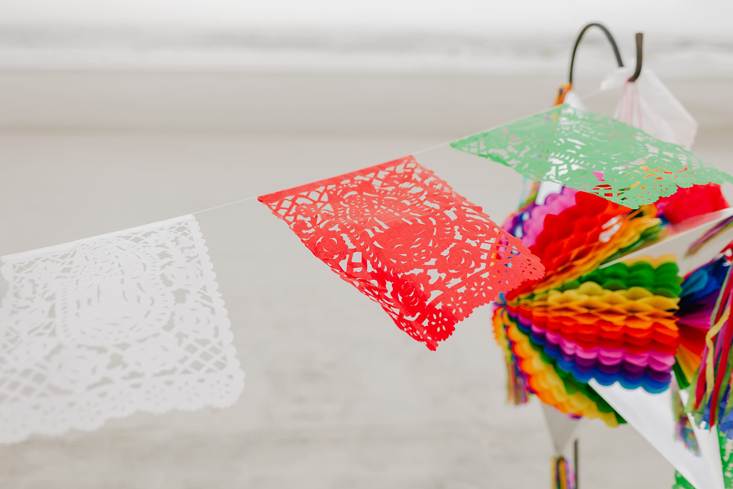 TexMex Fun Stuff - Mexican Banner Decorations, Mexican Party Decorations, Mexican Banner Papel Picado, Virgin of Guadalupe, Paper, 14 x 9 Inches per Flag, Set of 2