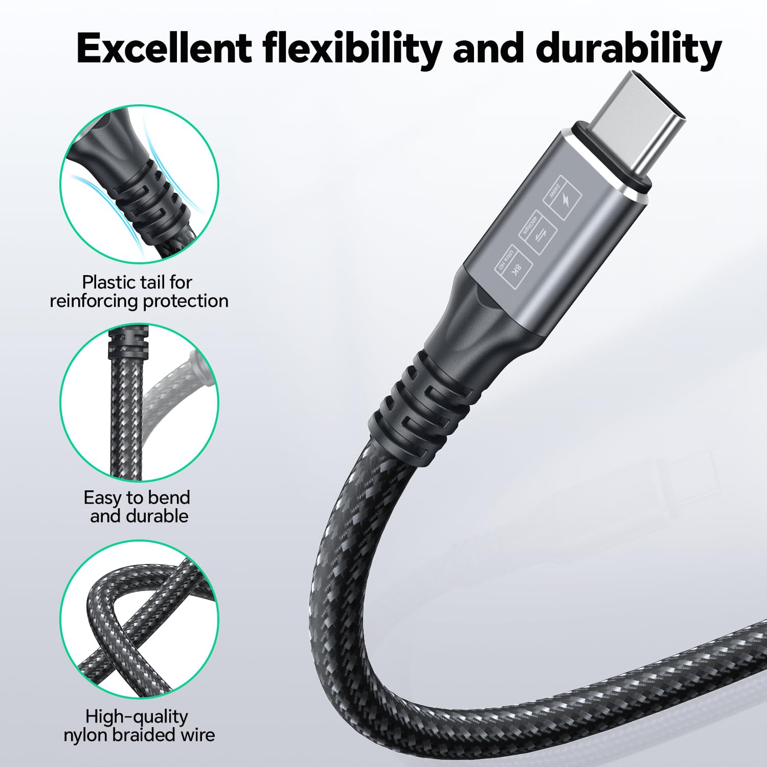 ZDD Thunderbolt 4 Cable 6FT, 240W Charging USB C to USB C Cable, Thunderbolt Certified Compatible with Type-C Power Charging MacBooks, iPad Pro, Hub, Docking, and More, Black