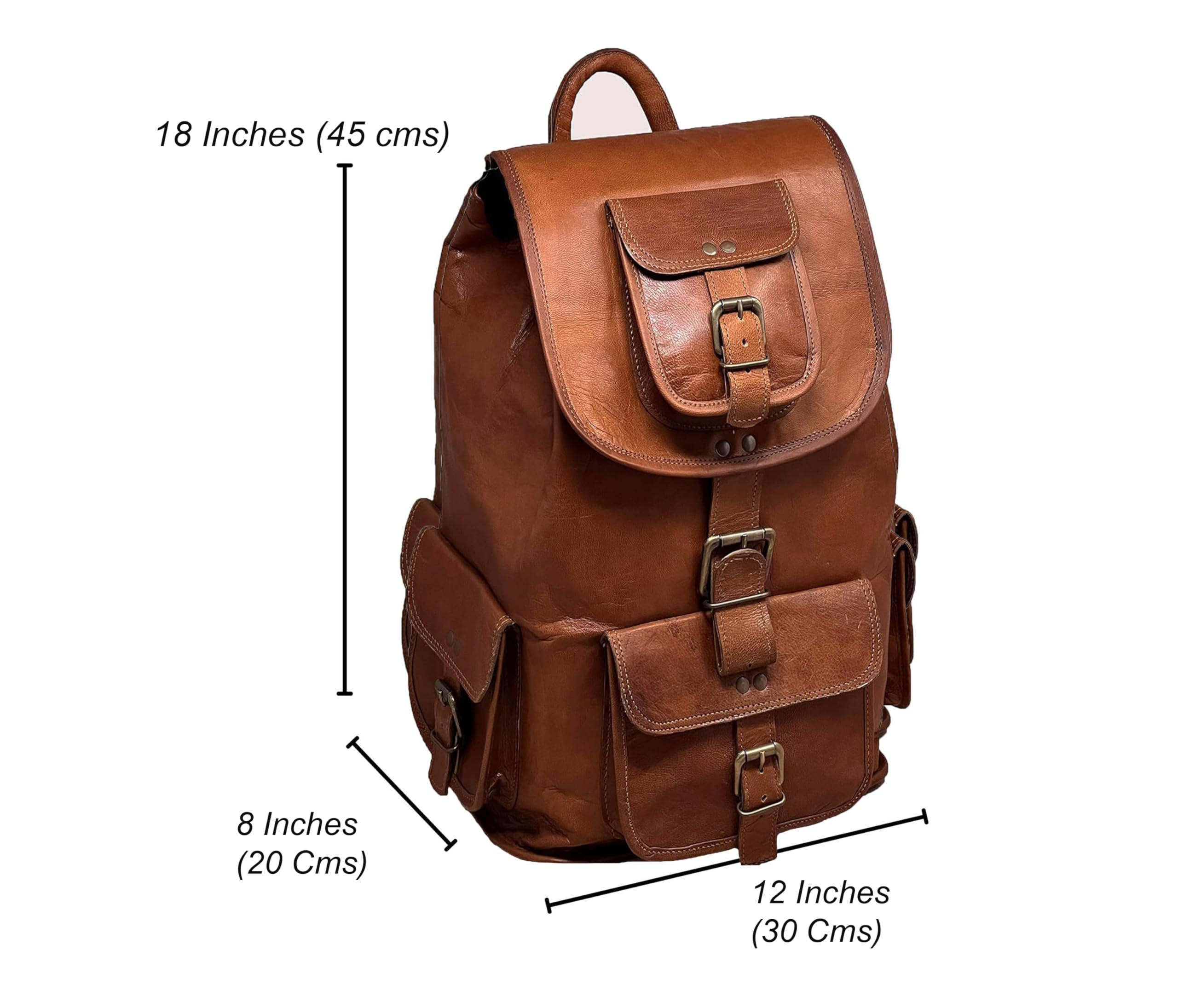 jaald 18" Leather Backpack Travel rucksack knapsack daypack Bag for men women