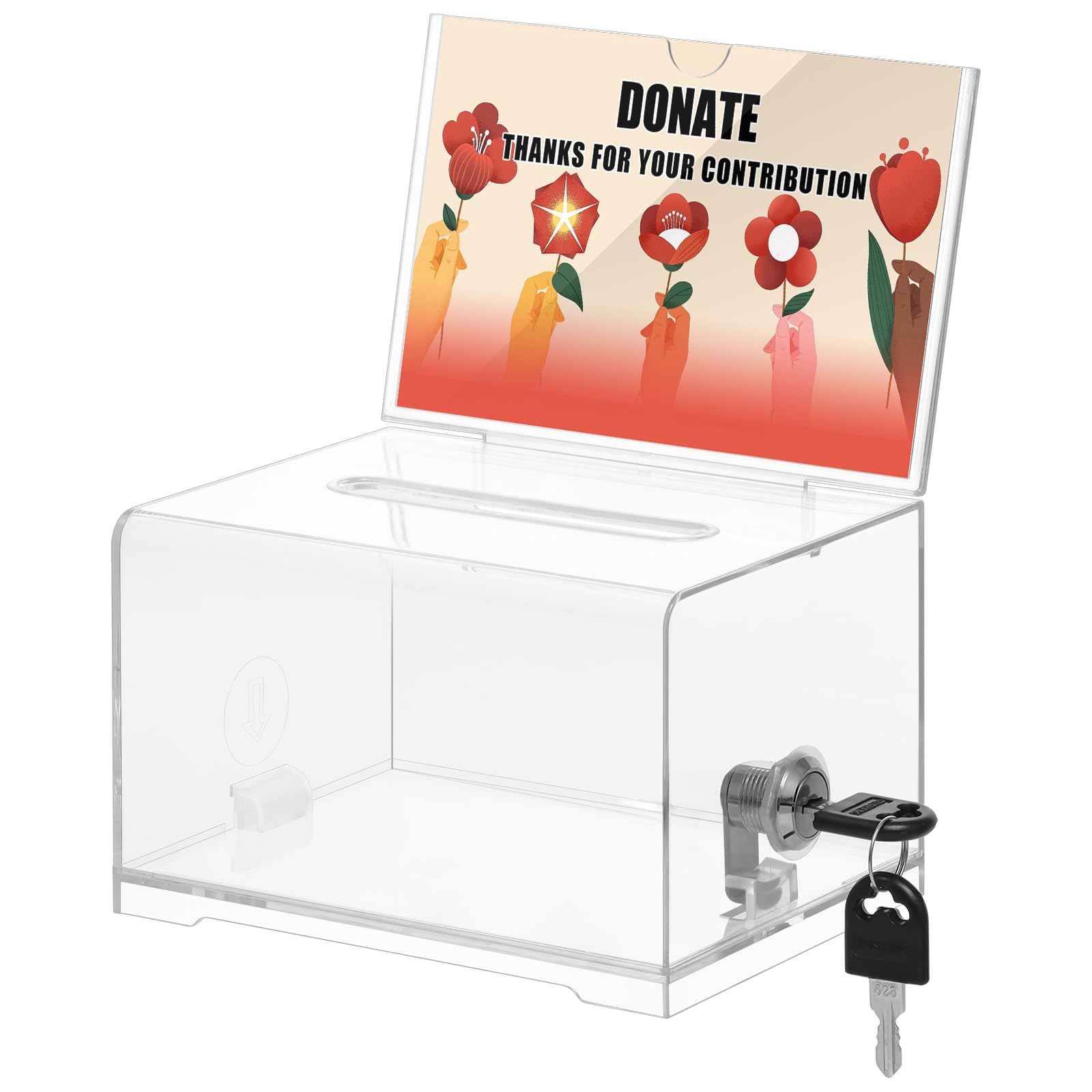 KYODOLED Clear Donation Box with Lock,Ballot Box with Sign Holder,Suggestion Box Storage Container for Voting, Raffle Box,Tip Jar 6.2" x 4.6" x 4.0"