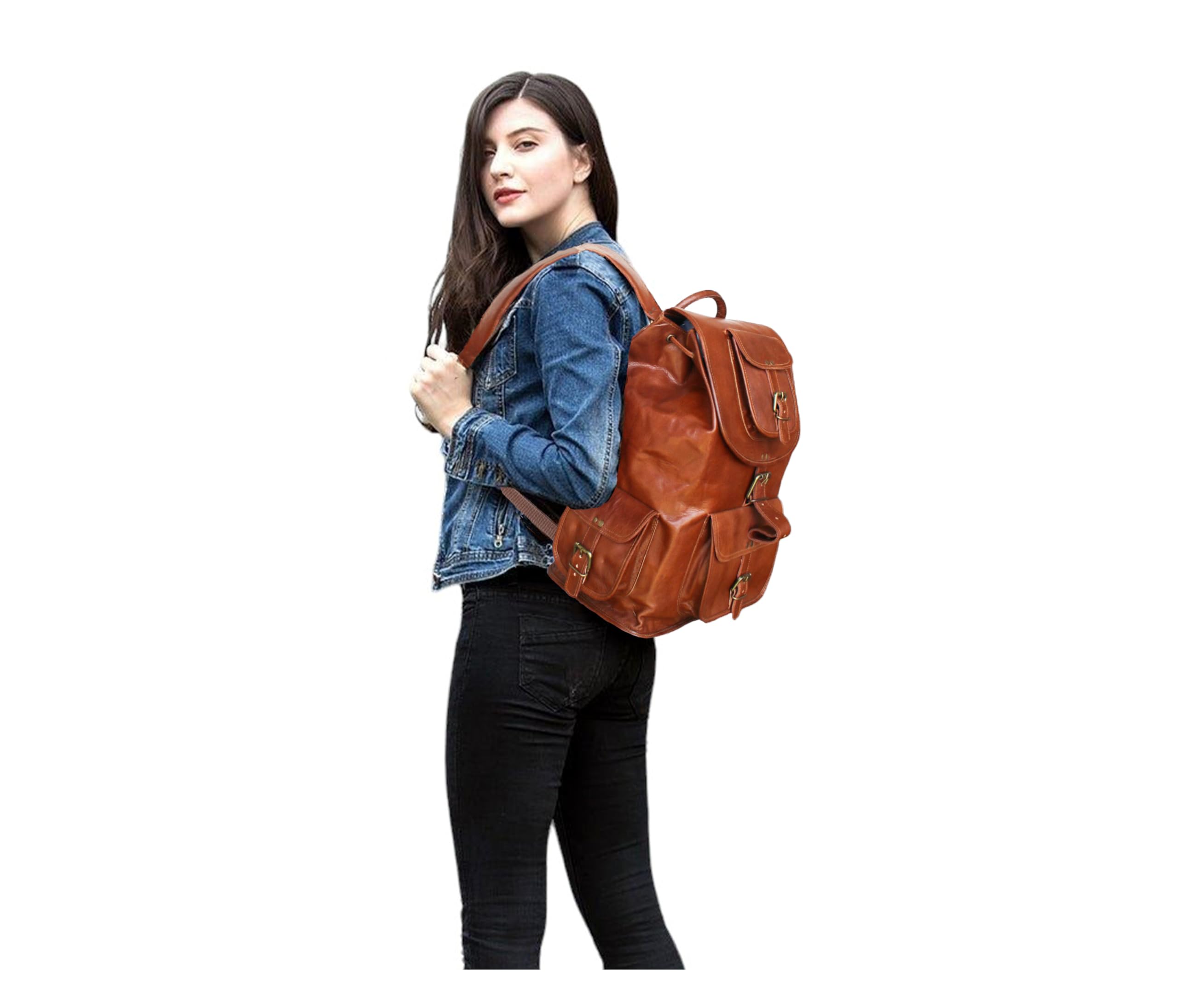 jaald 18" Leather Backpack Travel rucksack knapsack daypack Bag for men women
