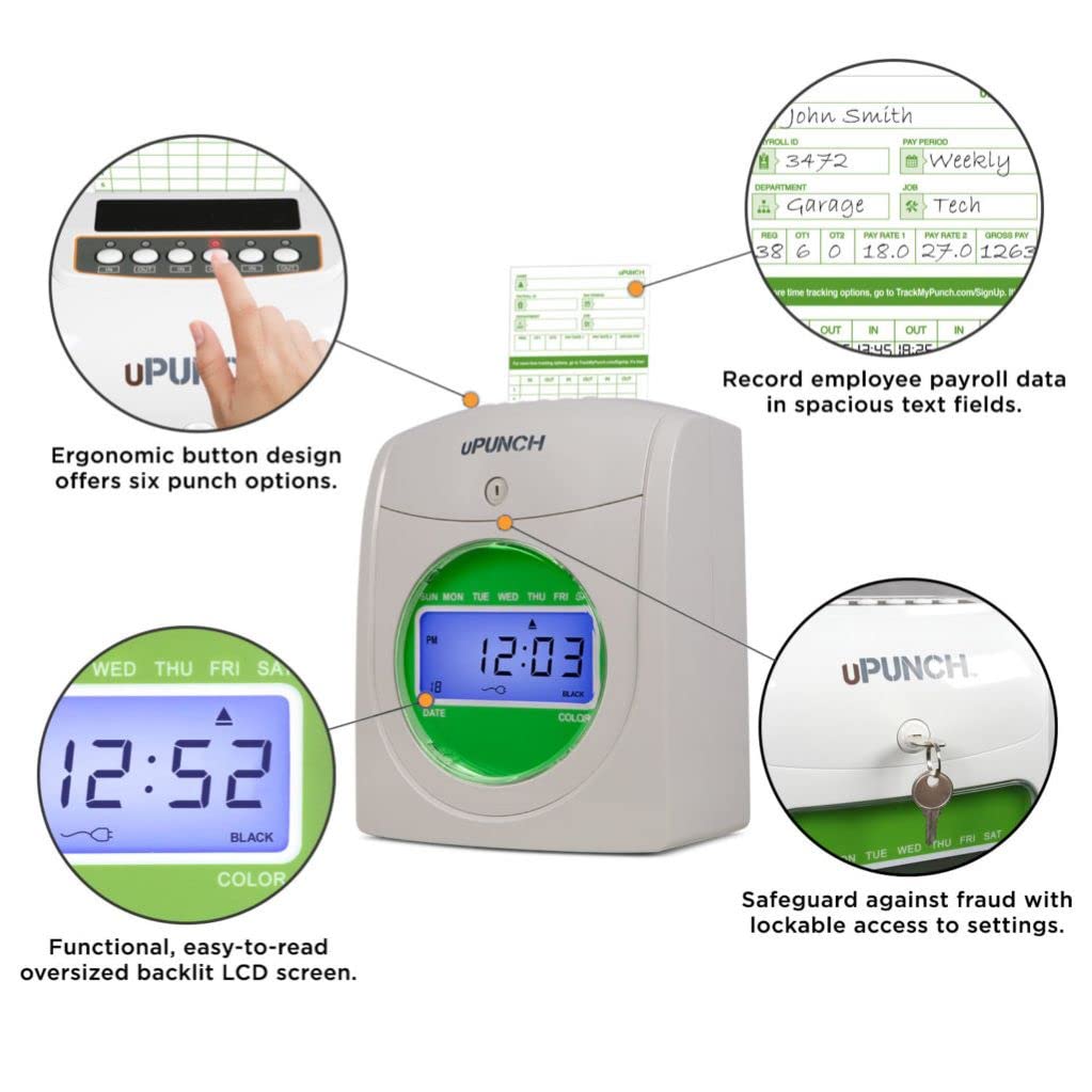 uPunch Starter Time Clock Bundle with 100-Cards, 1 Time Card Rack, 1 Ribbon & 2 Keys (HN1500)
