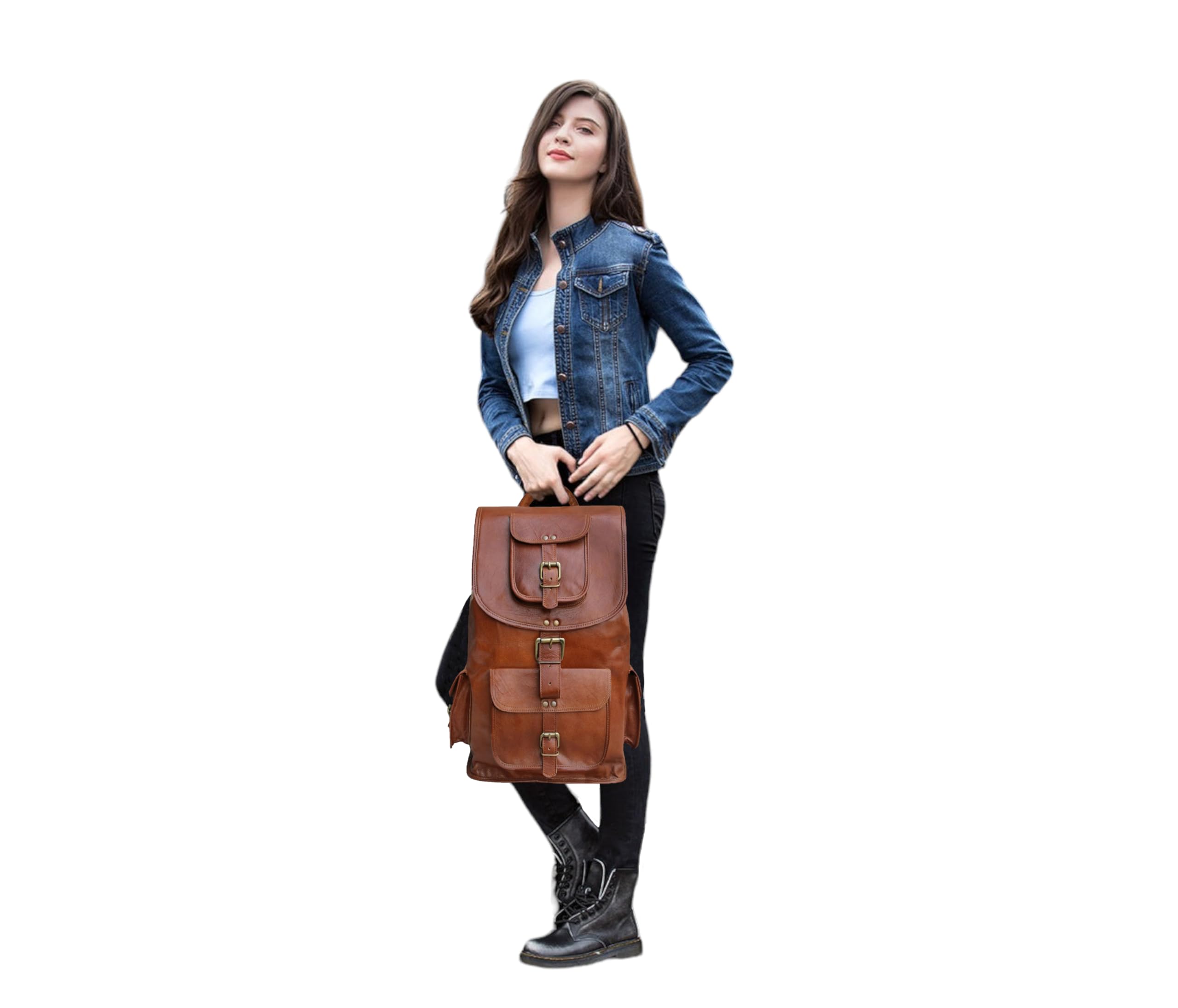 jaald 18" Leather Backpack Travel rucksack knapsack daypack Bag for men women