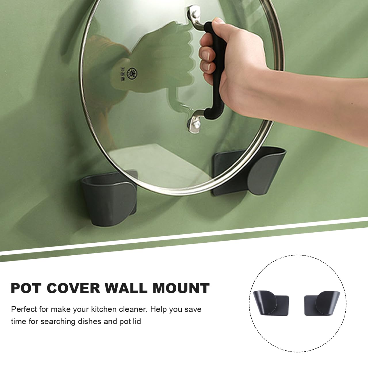 Hemoton 5 Pairs Wall Mount Pot Lid Organizers, Adjustable Pot Lid Holder Cabinet Door Organizer Pot Hangers Racks, Plastic Pan Storage Racks Holders for Kitchen, Saving Space& Free Size