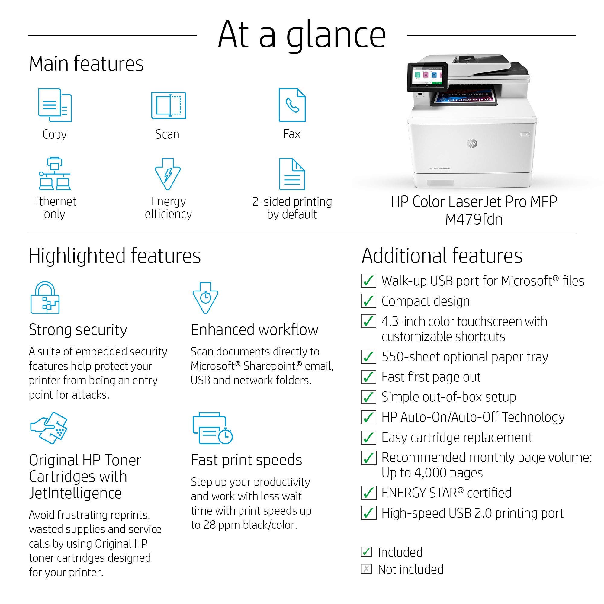 HP Color Laserjet Pro Multifunction M479fdn Laser Printer with One-Year, Next-Business Day, Onsite Warranty (W1A79A) White (Renewed)
