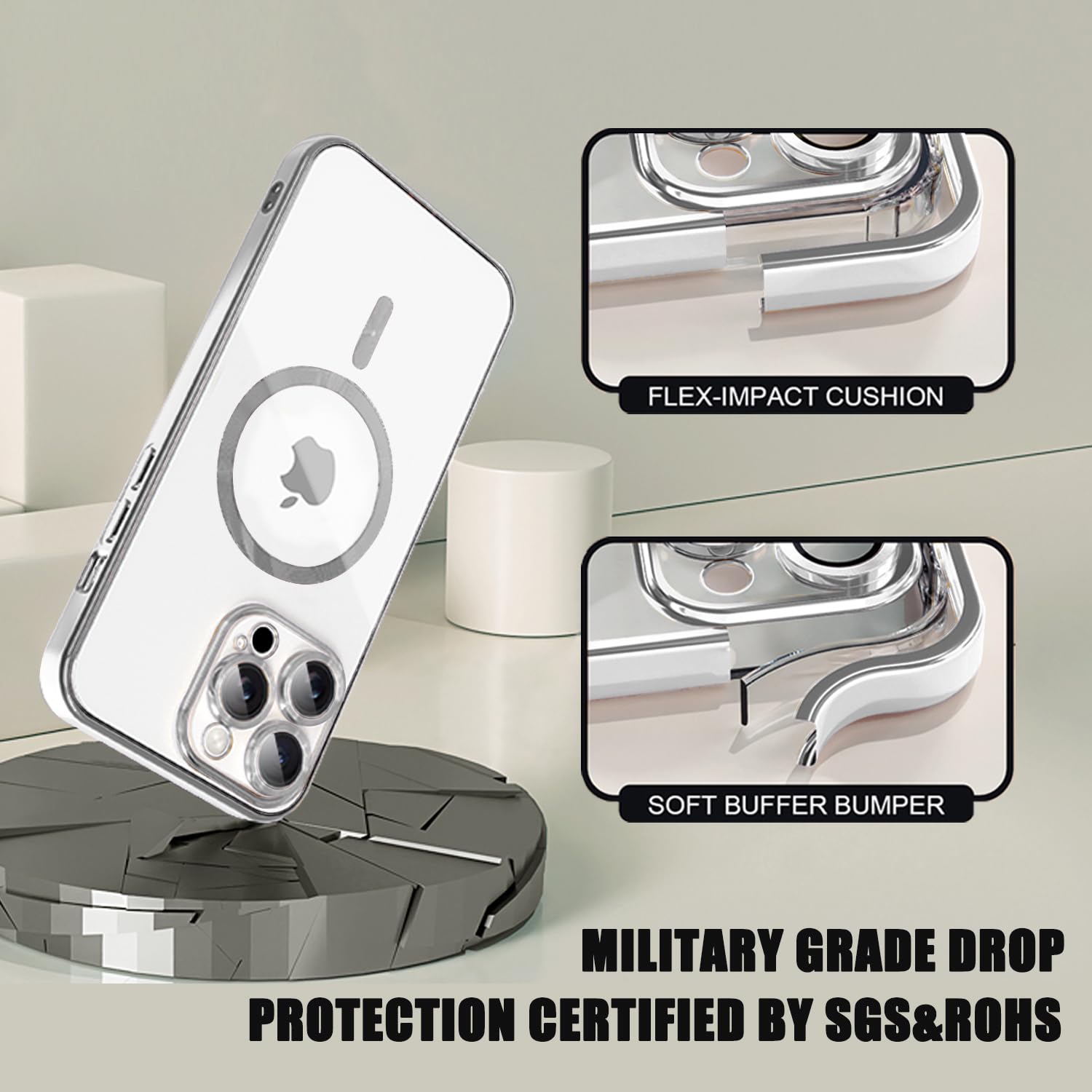 Misscase Compatible with iPhone 14 Pro Max Case with Camera Lens Protector,Full Protection Clear Magnetic Case Compatible with MagSafe Anti-Scratch Case Cover for iPhone 14 Pro Max Silver