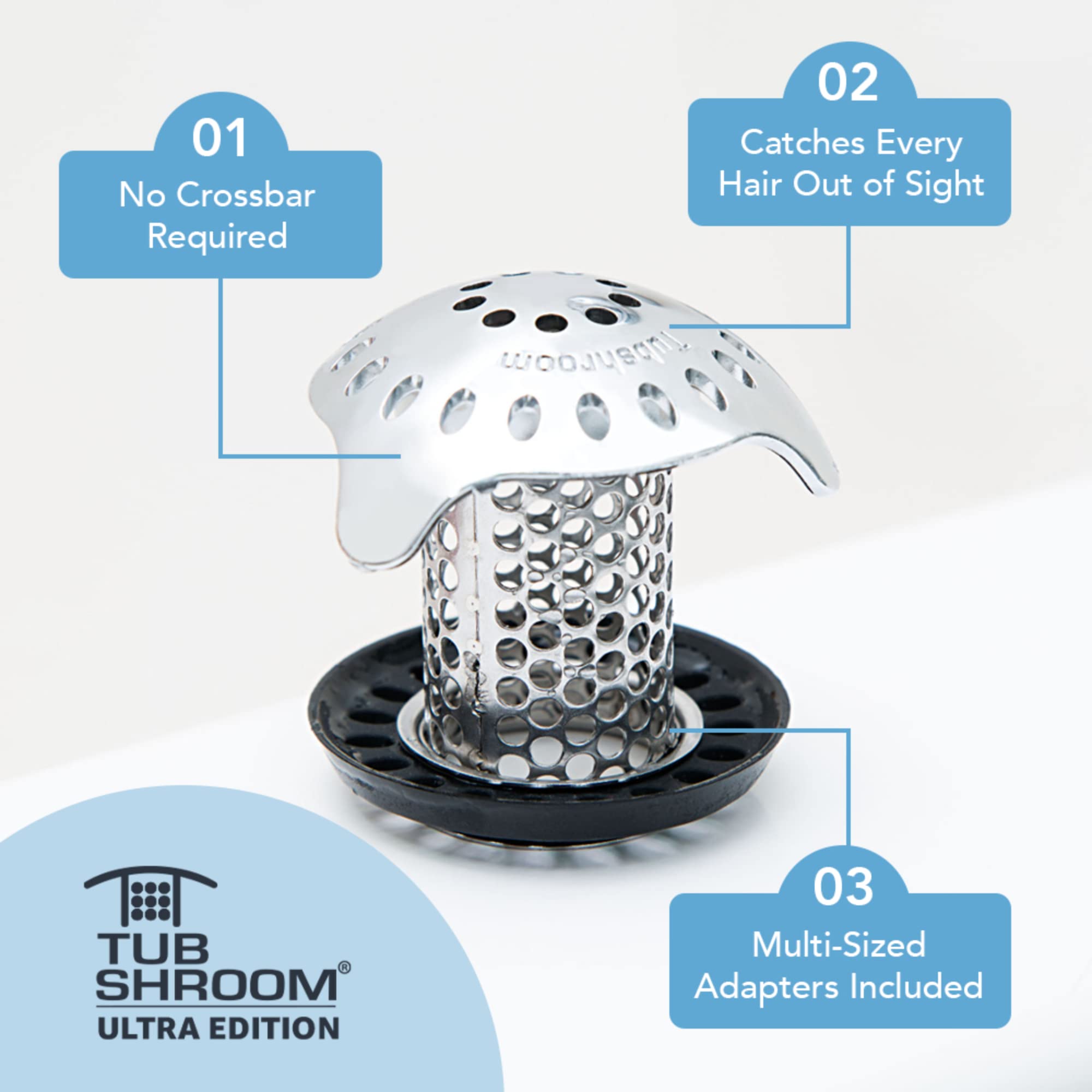 TubShroom Ultra Revolutionary Bath Tub Drain Protector Hair Catcher/Strainer/Snare, Stainless Steel, Stainless Combo