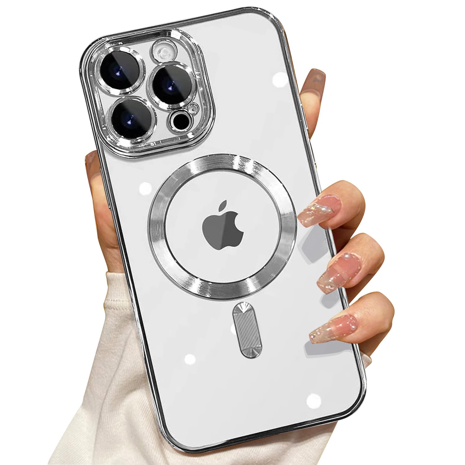 Misscase Compatible with iPhone 14 Pro Max Case with Camera Lens Protector,Full Protection Clear Magnetic Case Compatible with MagSafe Anti-Scratch Case Cover for iPhone 14 Pro Max Silver