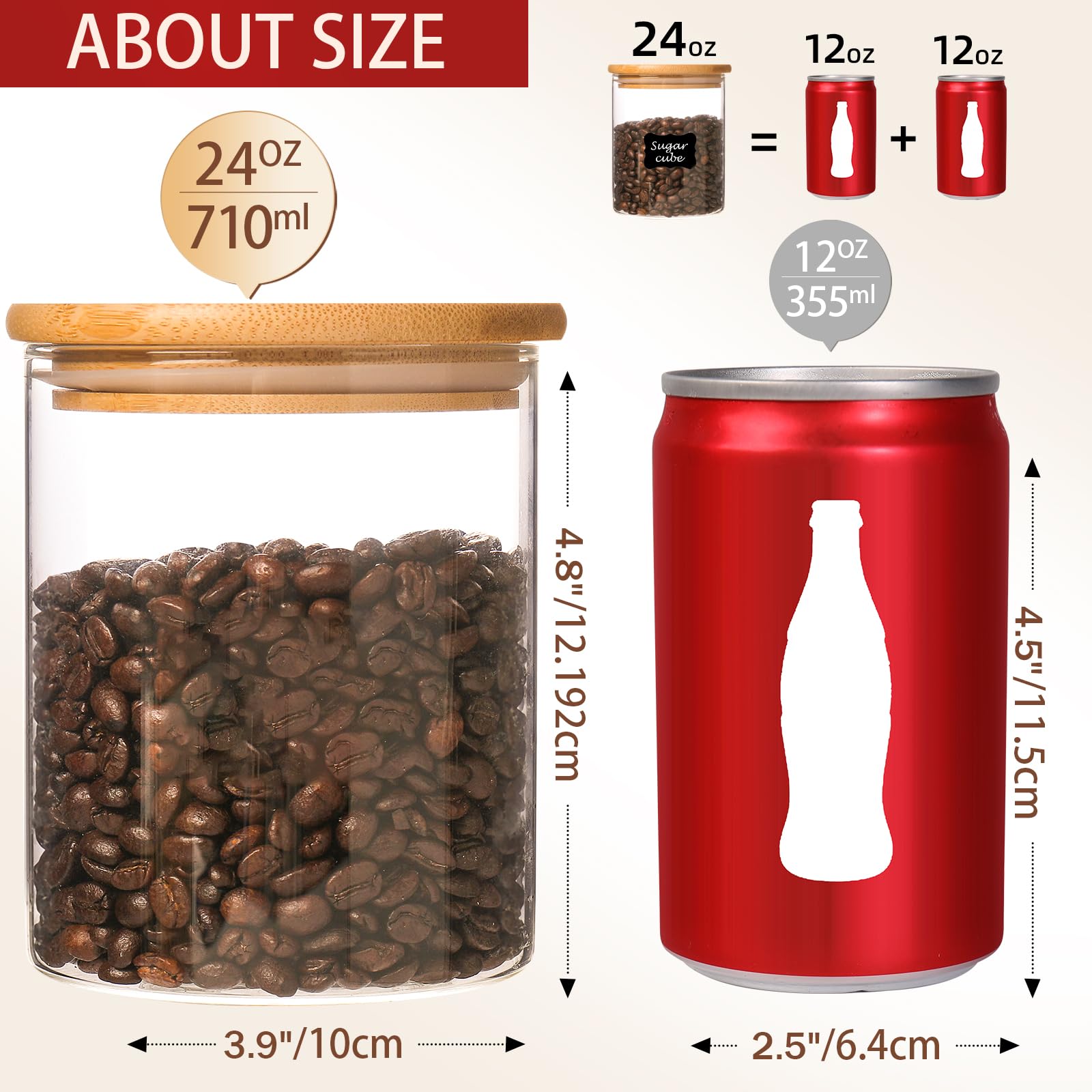 GoldArea 6 Pack Glass Jars, 24 oz Glass Food Storage Containers with Airtight Bamboo Lids, Spice, Cookie, Candy Jar, Canister Sets for Kitchen Counter, Containers for Pantry Organization and Storage