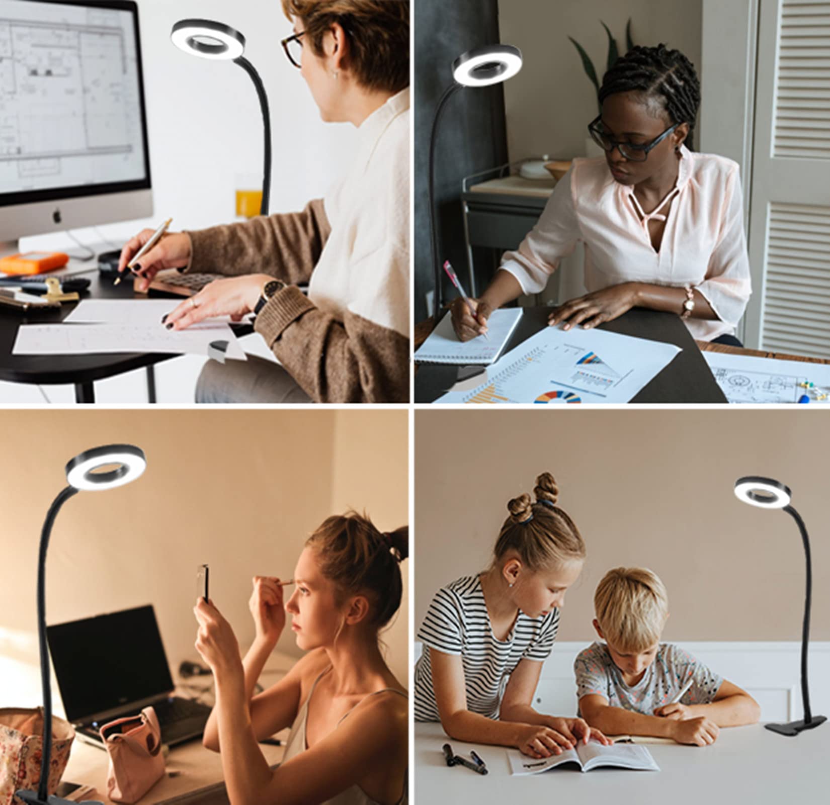 lishumei Clip on Light Reading Lights, 48 LED USB Desk Lamp with 3 Color Modes 10 Brightness, Flexible USB Clamp Bedside Lamp, Eye Caring Book Light for Studying/Working/Gaming (Black)