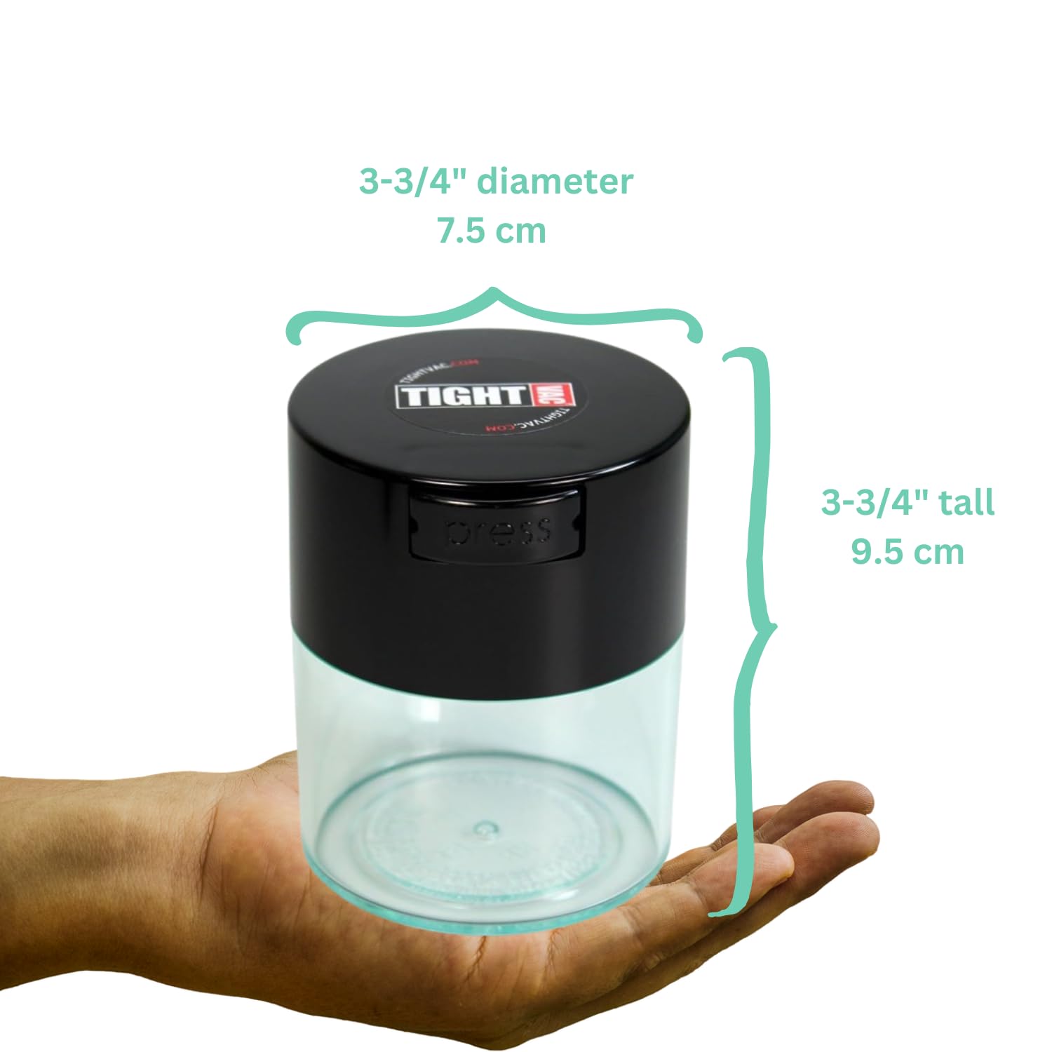 Tightvac - 1/2 oz to 3 ounce Airtight Multi-Use Vacuum Seal Portable Storage Container for Dry Goods, Food, and Herbs - Black Cap & Clear Body