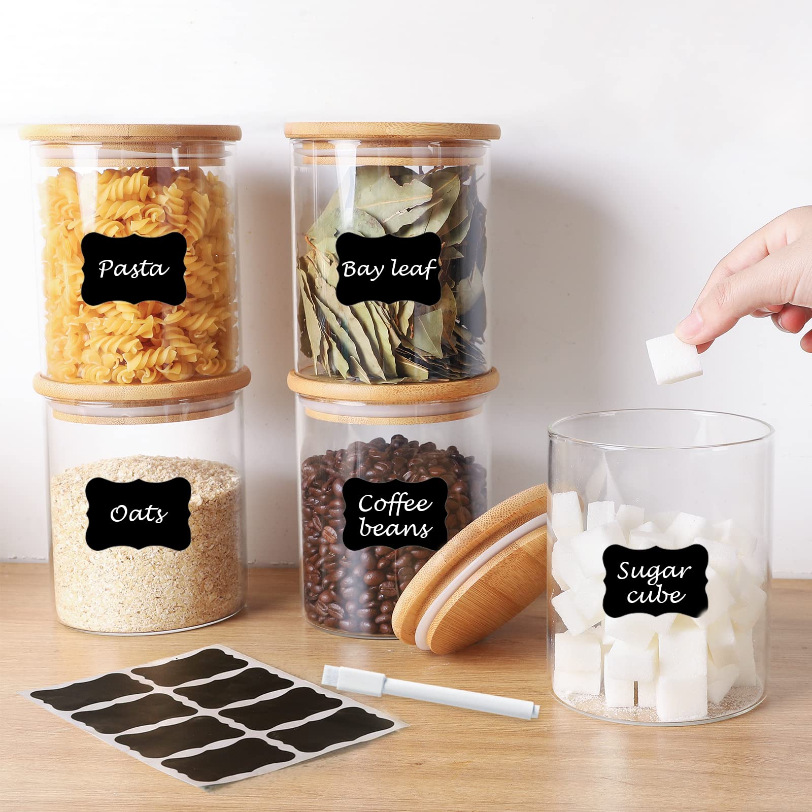 GoldArea 6 Pack Glass Jars, 24 oz Glass Food Storage Containers with Airtight Bamboo Lids, Spice, Cookie, Candy Jar, Canister Sets for Kitchen Counter, Containers for Pantry Organization and Storage
