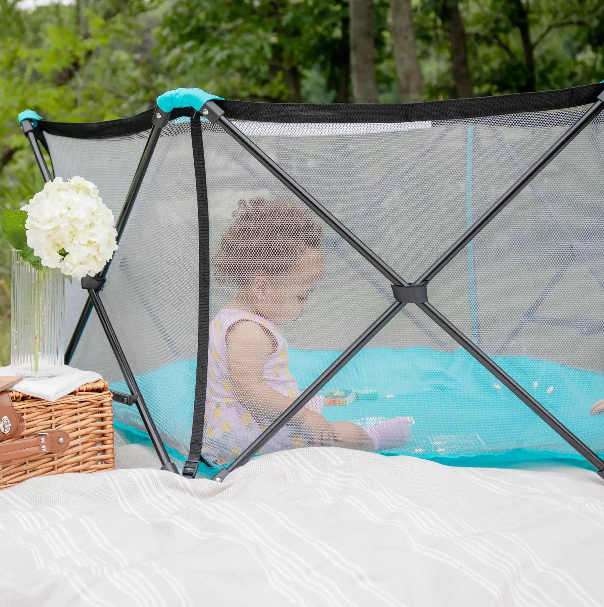 Regalo My Portable Play Yard Indoor and Outdoor, Washable, Aqua, 6-Panel, 48 Inch (Pack of 1)
