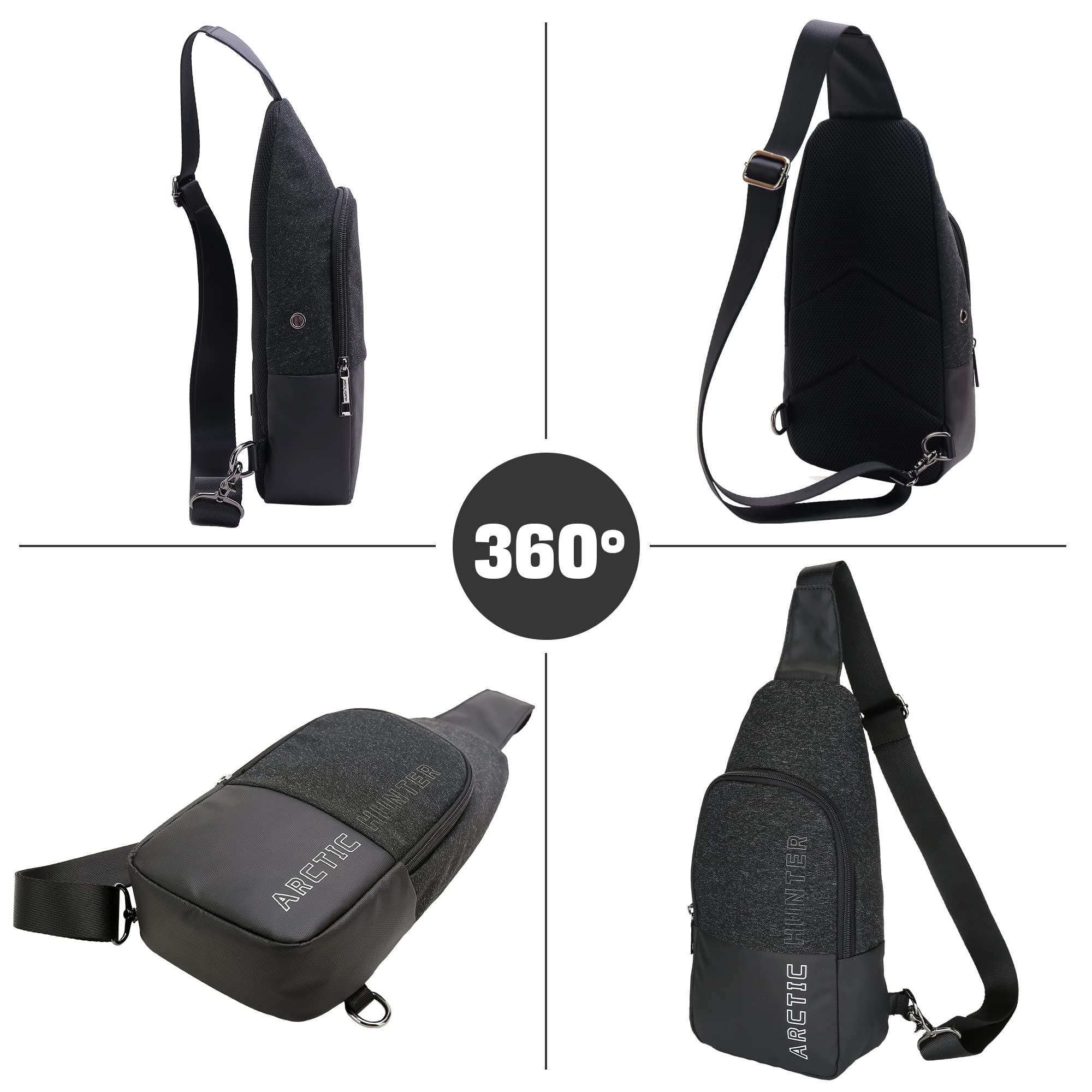 Pinprin Sling Bag Anti-theft Waterproof Crossbody Backpack Multi-pocket Chest Bag with Earphone Hole Shoulder Bag for Men, Hiking, Cycling, Travel