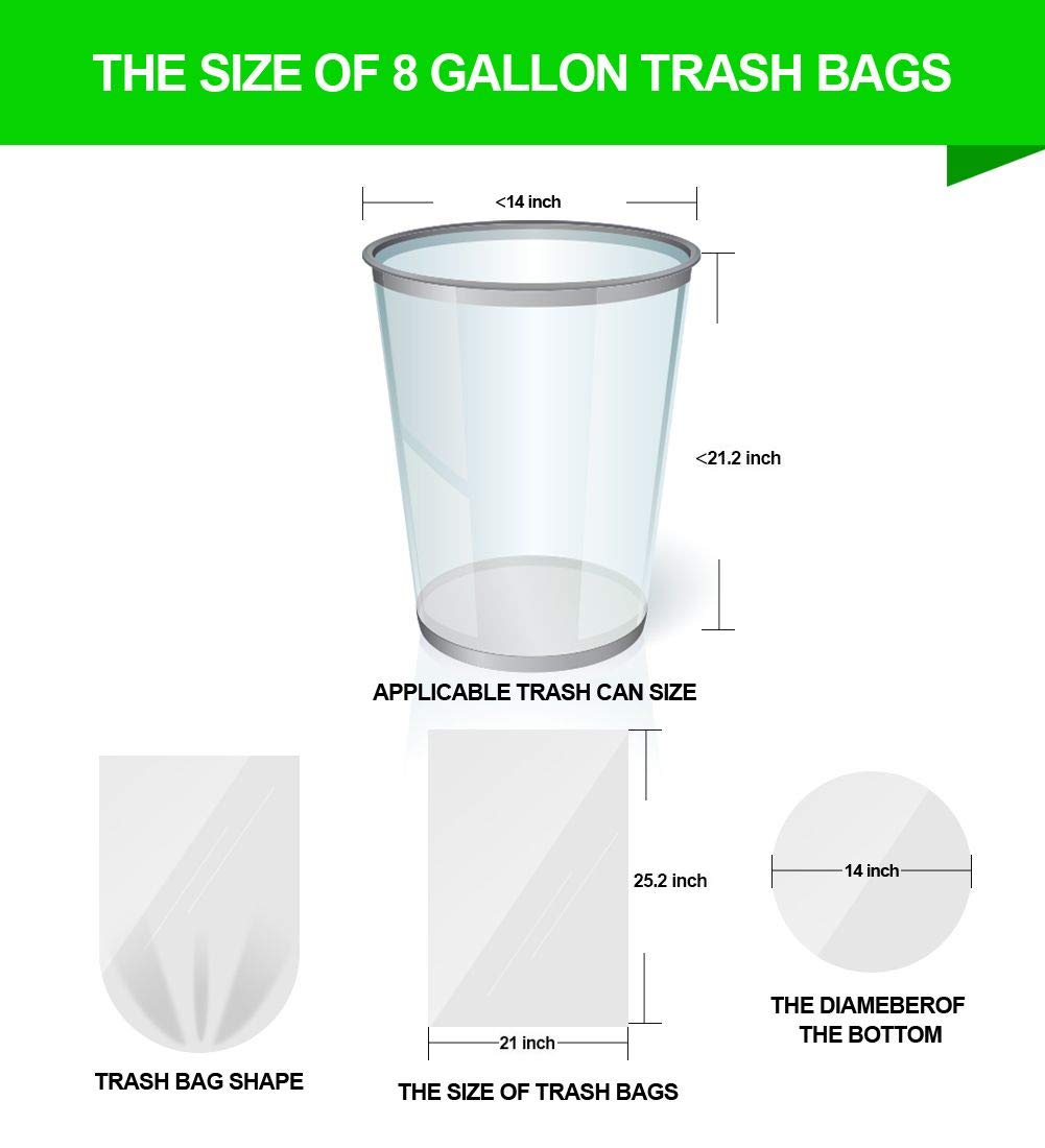 Clear Medium Garbage Bags – FORID 8 Gallon Trash Bags 30 Liter Wastebasket Bin Liners 220 Count Plastic Trash Bags for Bathroom Bedroom Office Trash Can