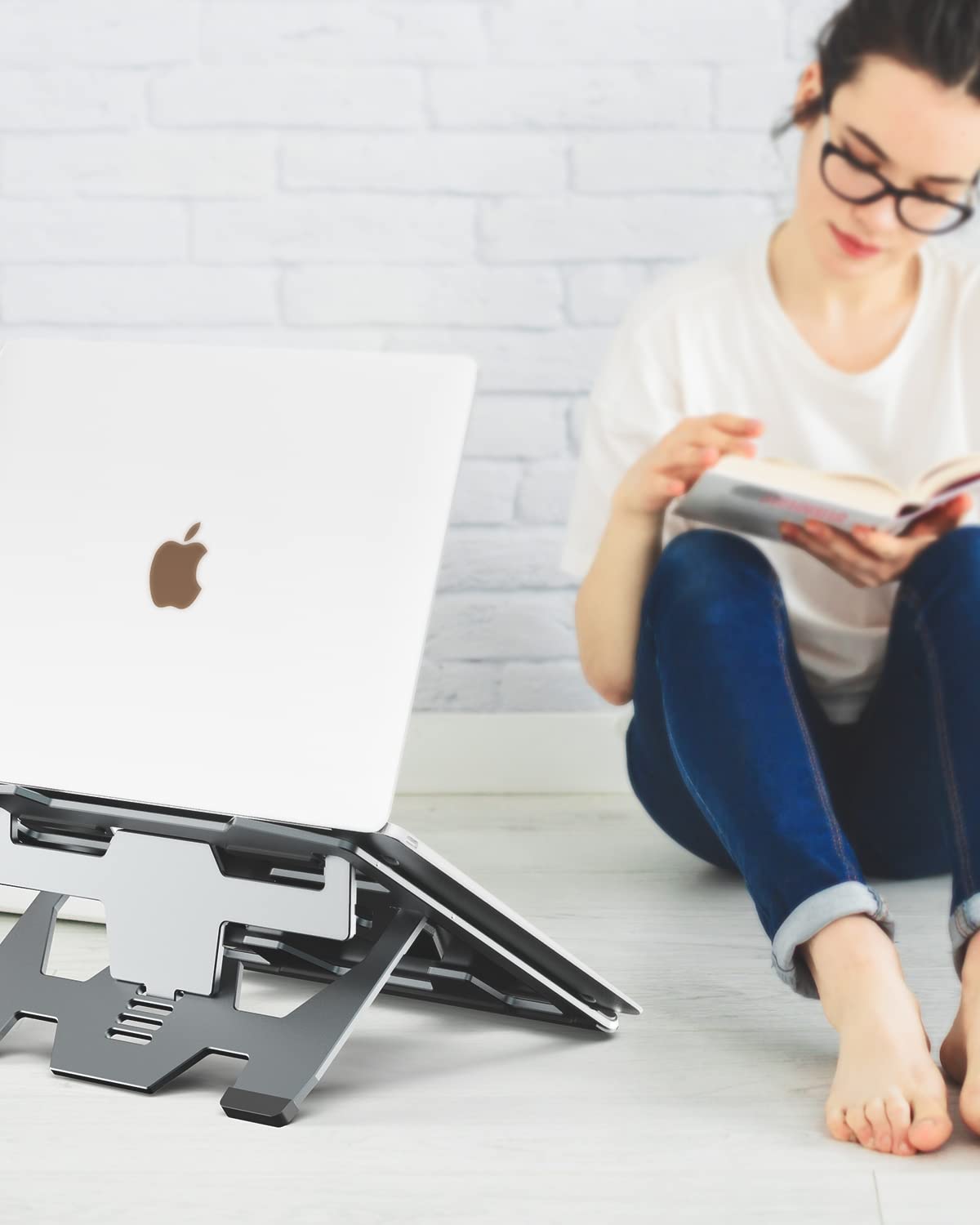 YHCFLY Laptop Stand for Desk Aluminum Notebook Stand Adjustable Portable Foldable Computer Stand with Anti-Slip Laptop Riser Compatible with MacBook, iPad and All 10-15.6" Laptops