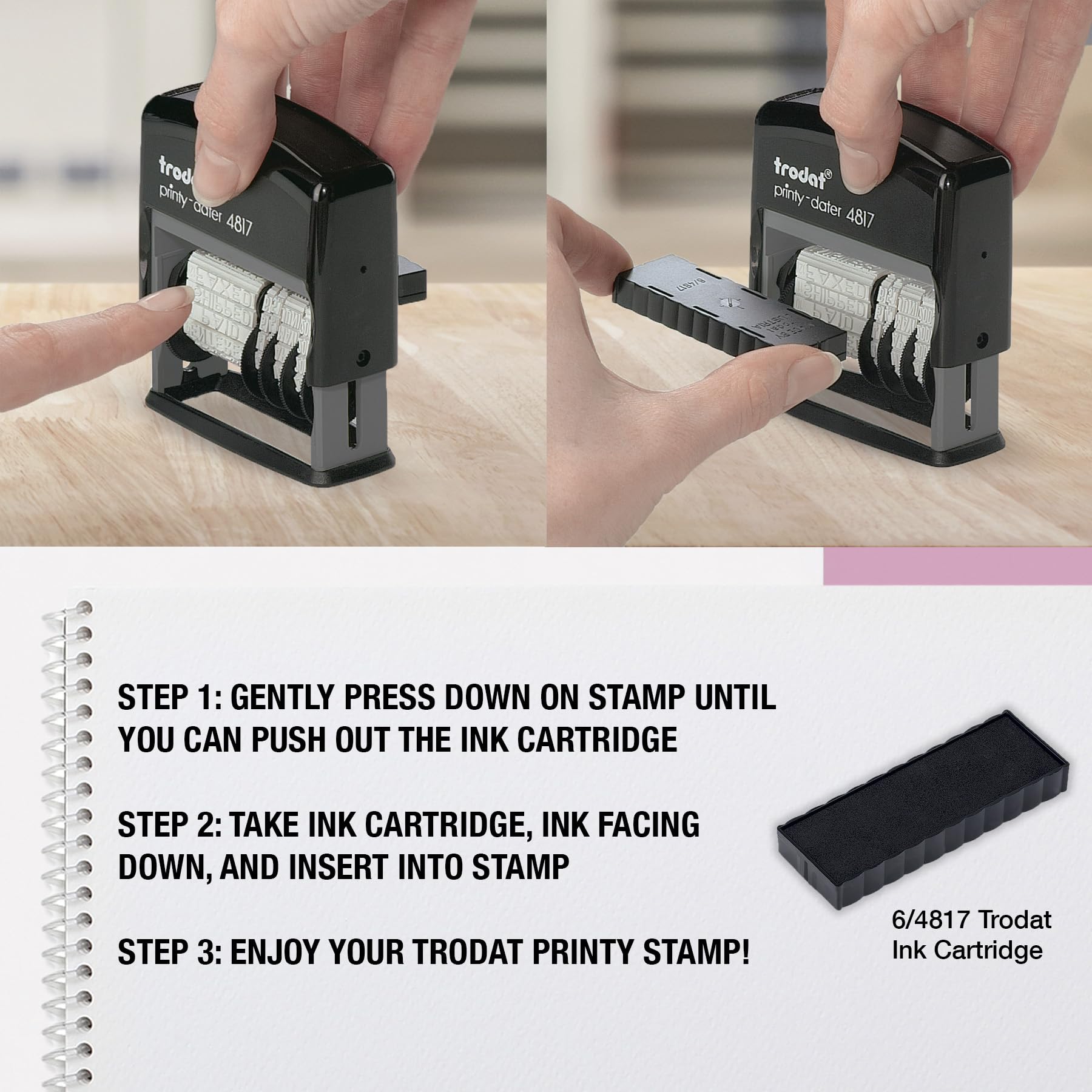 Trodat Printy 4817 Economy Dial-A-Phrase, 12 Popular Office Messages, Month in Letters, Day and Year in Numbers, Rubber Date Stamp – Self Inking Black Ink
