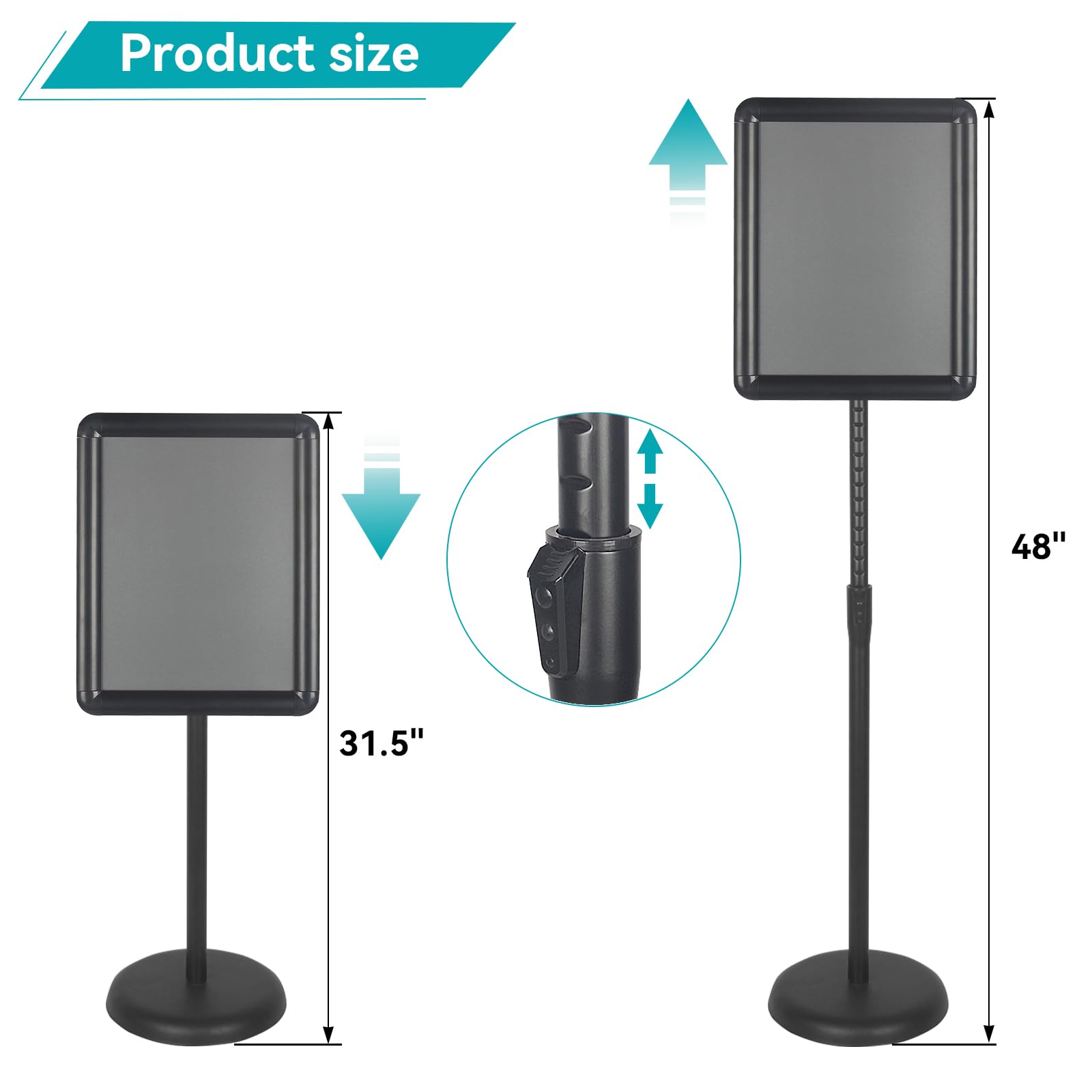 HUAZI Adjustable Sign Holder Standing Floor Sign Stand for 8.5x11 inches,Both Vertical & Horizontal View Displayed,Snap-Open Frame with Safety Corner for School Church Business Show,Black