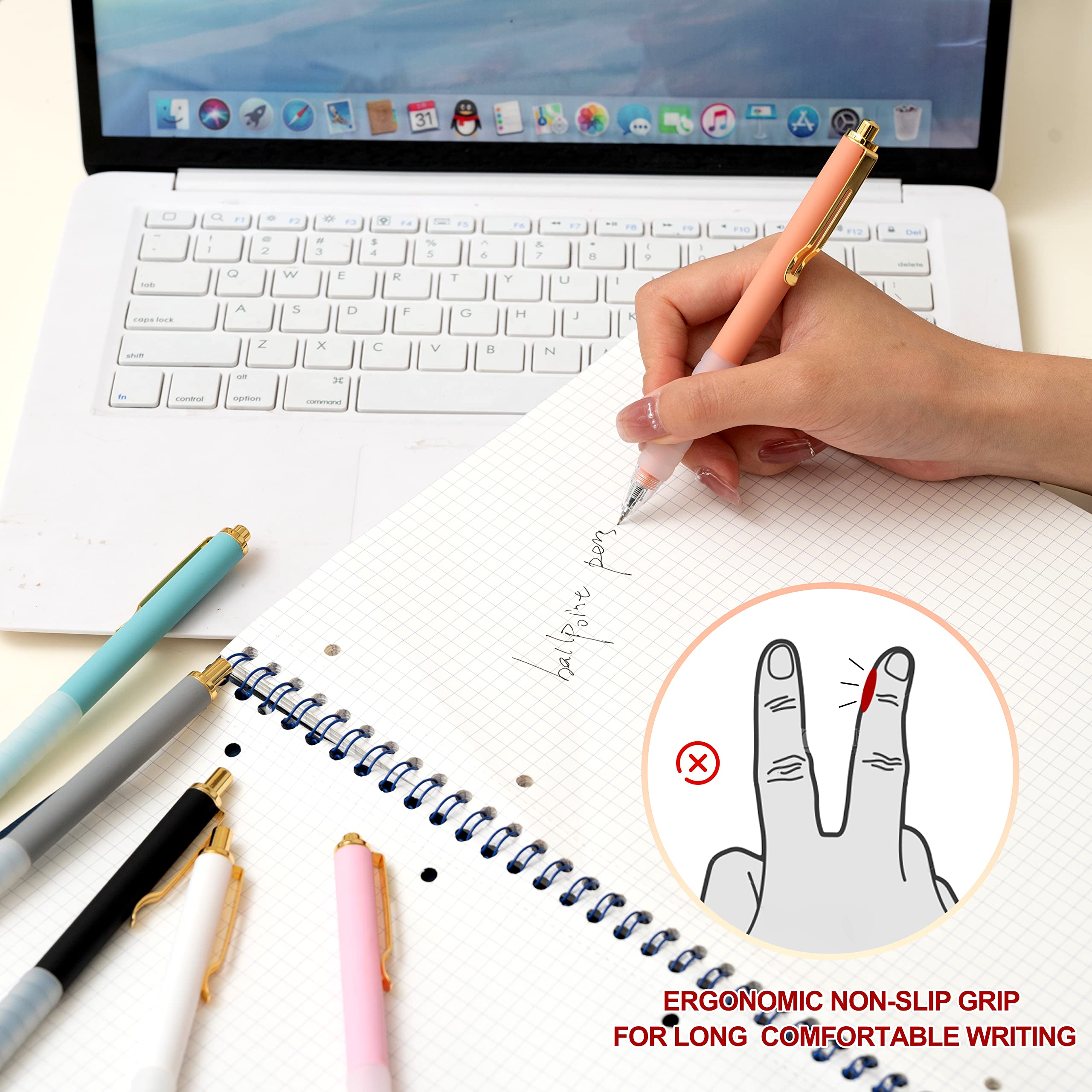 Linbsunne Black Ballpoint Pens Medium Point 1mm Work Pen with Super Soft Grip Ball Point Pen for Men Women Retractable Office Pens (6-count pen + 3 refills)