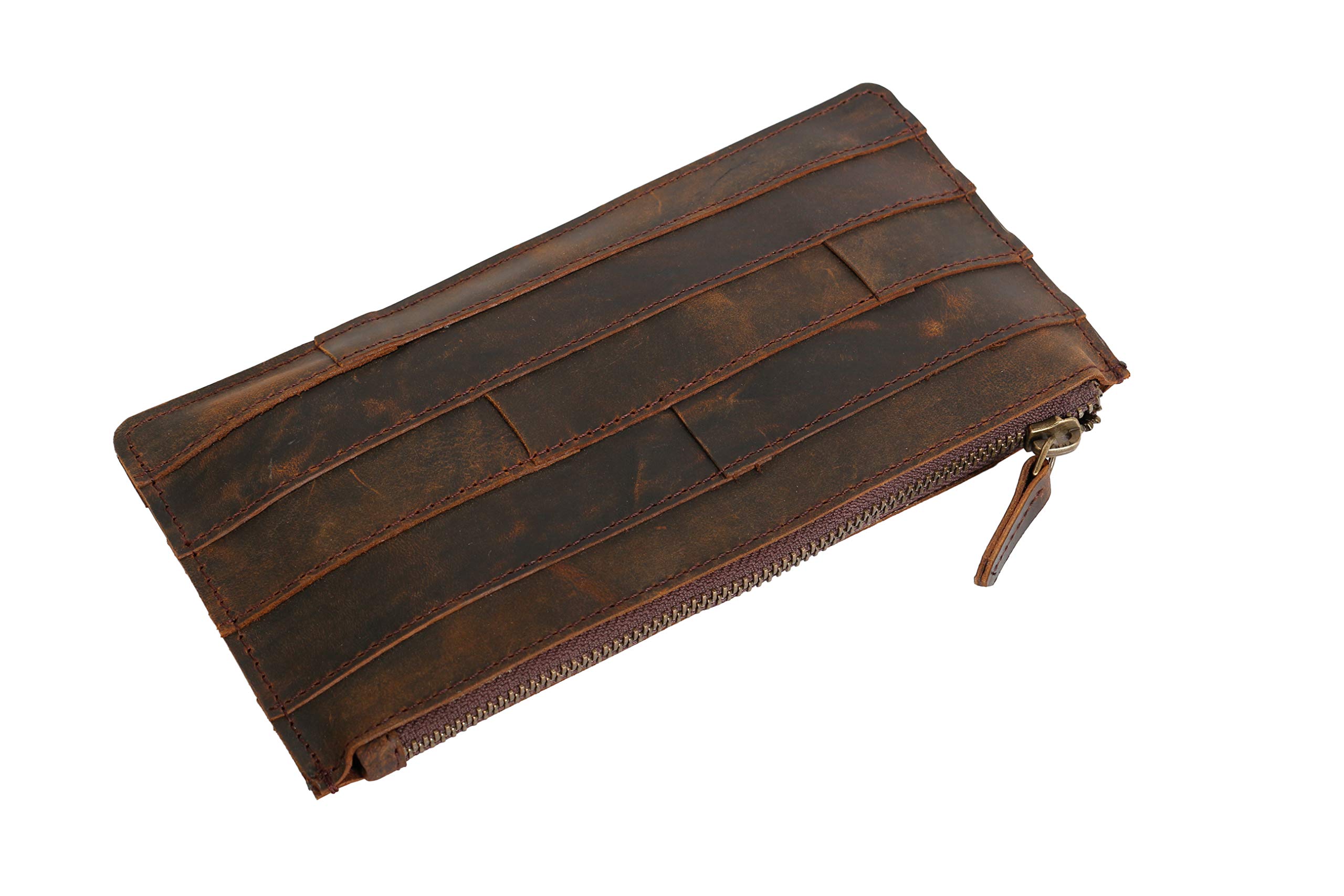 JYOS Leather Pen Pencil Case Small Purse Pouch Men Women Bag in Bag (Vintage Brown)