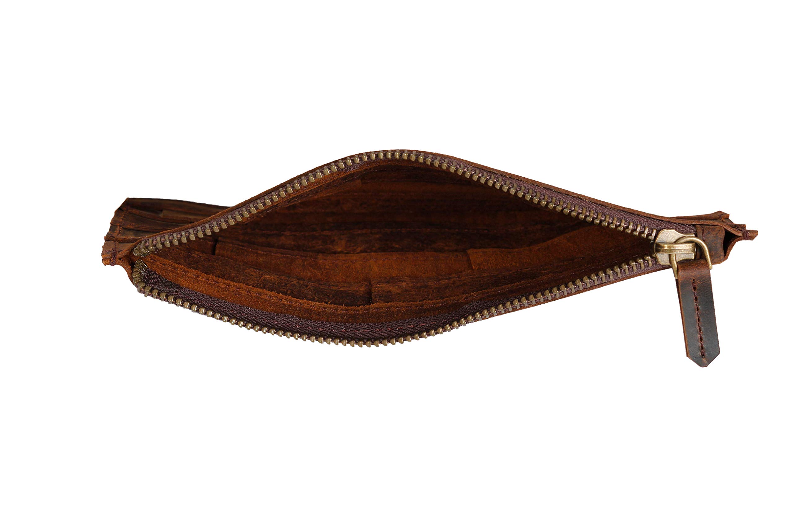 JYOS Leather Pen Pencil Case Small Purse Pouch Men Women Bag in Bag (Vintage Brown)