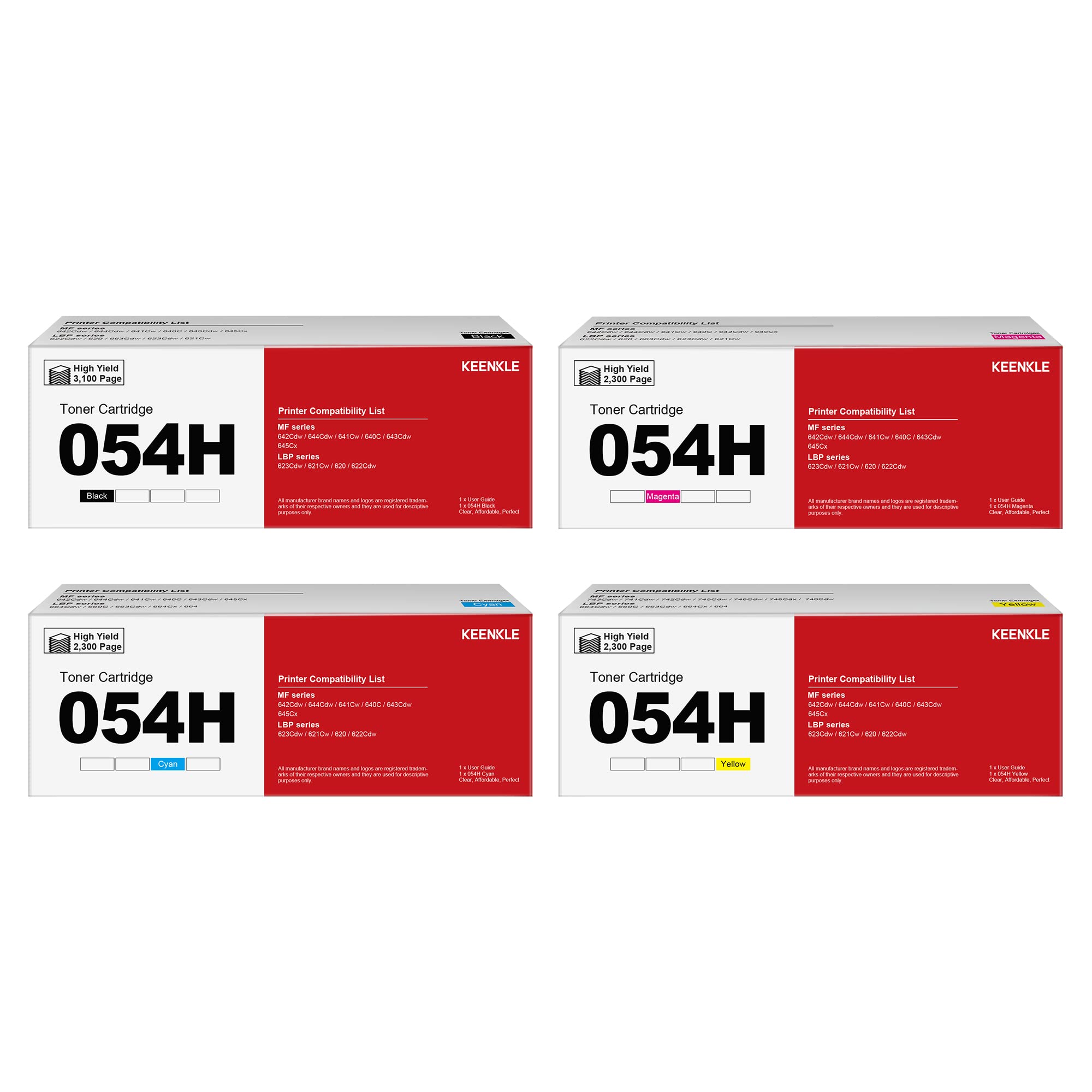 KEENKLE 054H 054 Toner Cartridges Replacement for Canon 054 054H CRG 054 Toner Compatible for Canon ImageClass MF642cdw MF644cdw MF641cw LBP622cdw MF644 Printer(Black, Cyan, Magenta, Yellow)