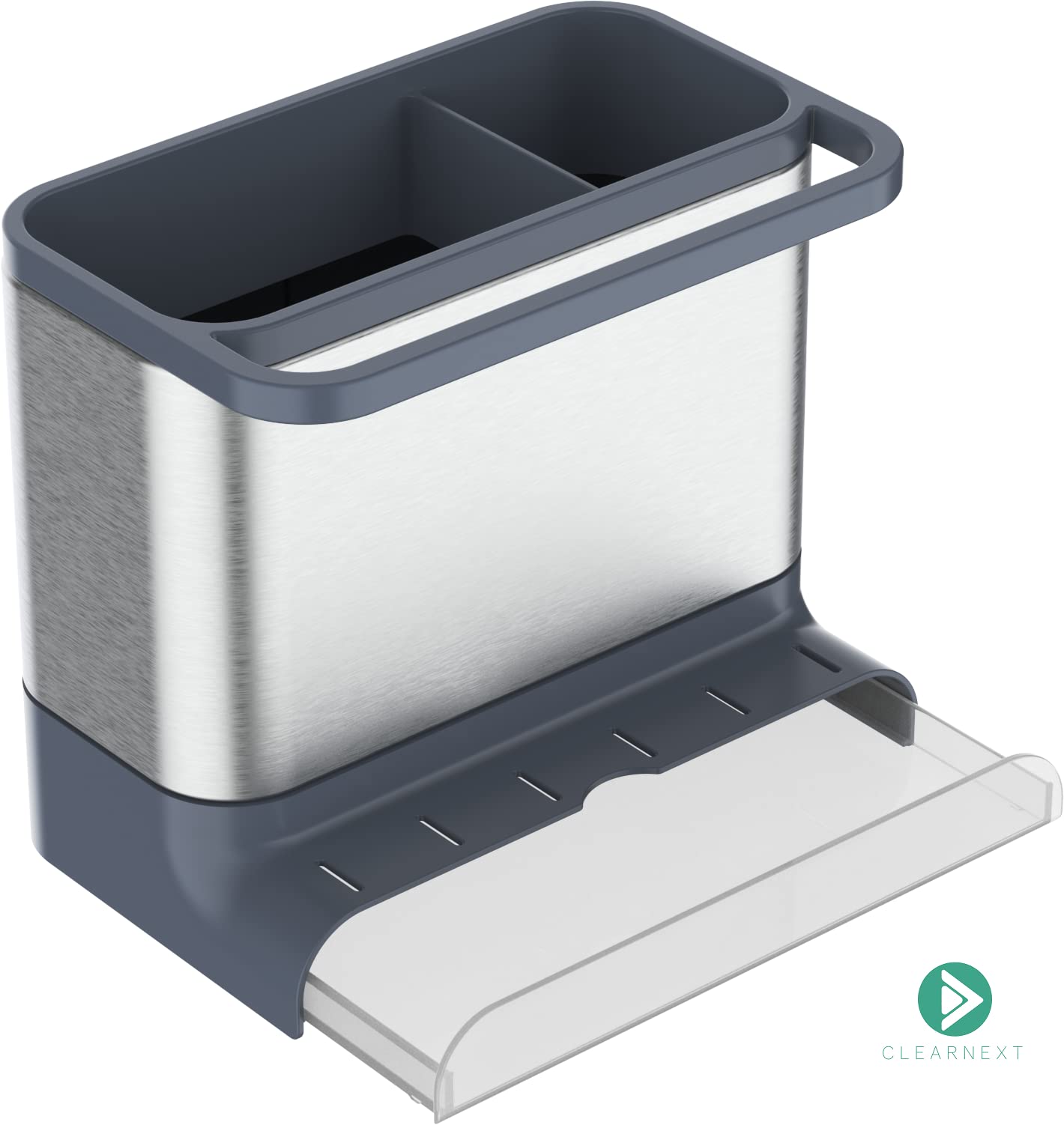 CLEARNEXT Brushed Stainless Steel Sink Caddy with Towel and Utensil Holder with Drip Tray, for Brush, Sponge, and Flatware Crock | for Kitchen or Bathroom