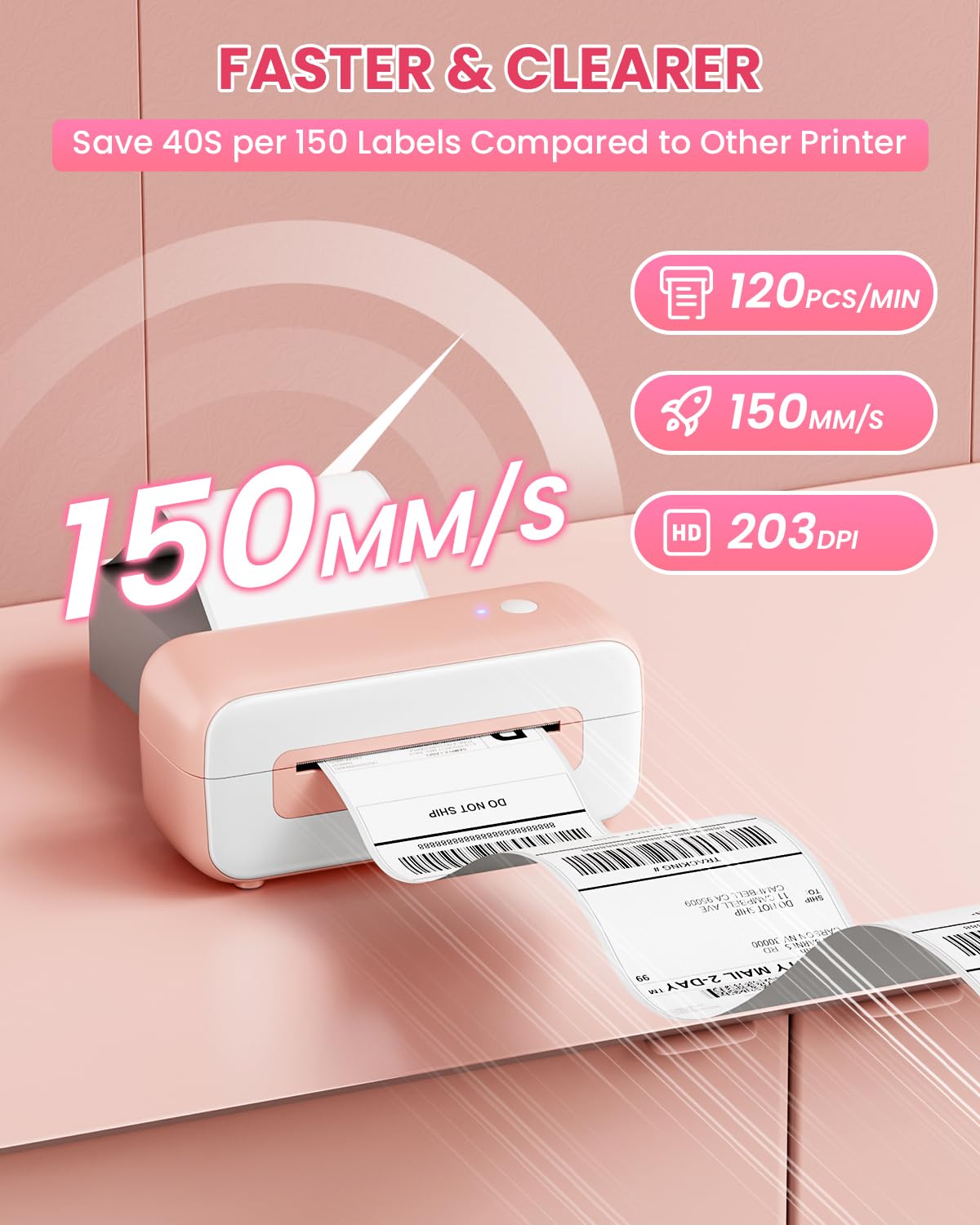 Pink Label Printer, Thermal Label Printer 4x6, Shipping Label Printer for Small Busines, Thermal Printer Compatible with Amazon, Ebay, Shopify, Etsy, UPS, FedEx, DHL, etc