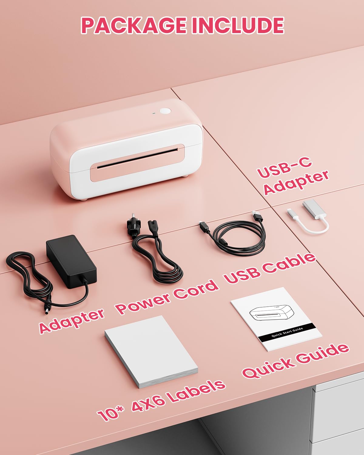Pink Label Printer, Thermal Label Printer 4x6, Shipping Label Printer for Small Busines, Thermal Printer Compatible with Amazon, Ebay, Shopify, Etsy, UPS, FedEx, DHL, etc