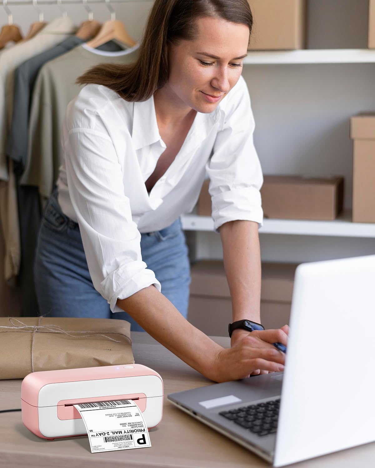 Pink Label Printer, Thermal Label Printer 4x6, Shipping Label Printer for Small Busines, Thermal Printer Compatible with Amazon, Ebay, Shopify, Etsy, UPS, FedEx, DHL, etc