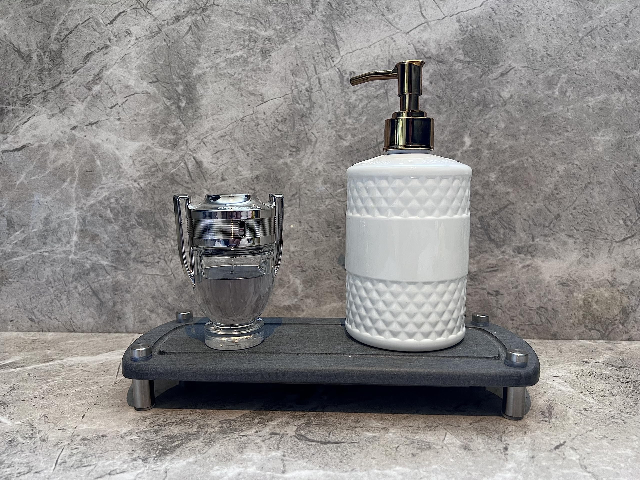 Dunya Home Bathroom Sink Caddy Fast Drying Stone Drying Rack Accessory Organizer Diatomaceous Earth Drying Rack Sponge Bottle Soap Countertop Organizer Dark Gray