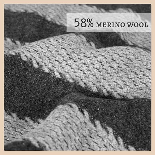 PuTian Merino Wool Shawl and Wrap Scarf for Women - Thick Warm Washable Wearable Blanket Heavyweight Pashmina Poncho Cape for Fall Winter Cold Weather, Stripe Gray