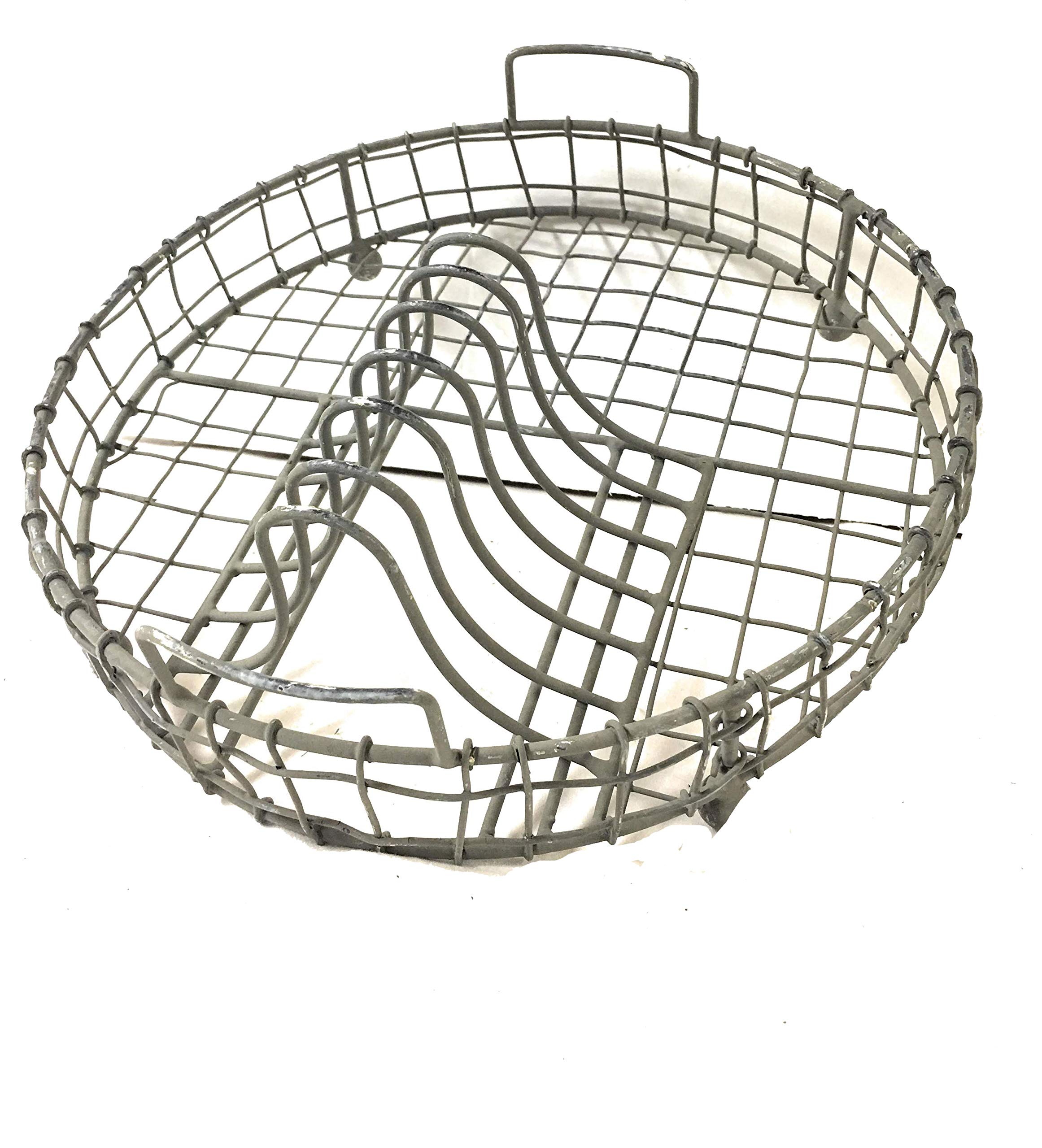 Colonial Tin Galvanized Metal Vintage Dish Rack with Utensil Holder Kitchen Supplies, 12" dia. x 4¼"T, Gray