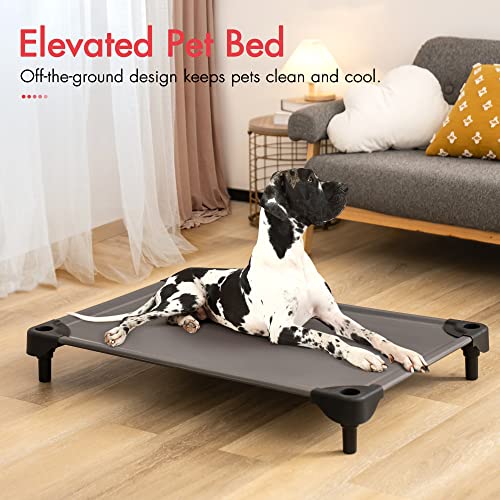 Outdoor Elevated Dog Bed Raised Dog Cots Beds for Large Dogs Indoor & Outdoor Pet Hammock Bed with Frame with Breathable Mesh (Medium, Grey)