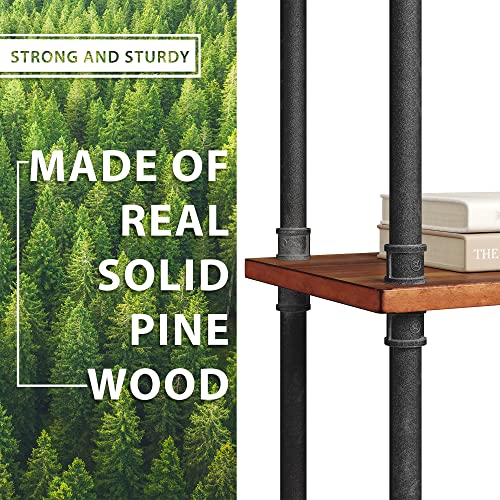 Barnyard Designs Furniture 4-Tier Etagere Bookcase, Solid Pine Open Wood Shelves, Rustic Modern Industrial Metal and Wood Style Bookshelf, Brown, 55" x 29.5" x 11.75"